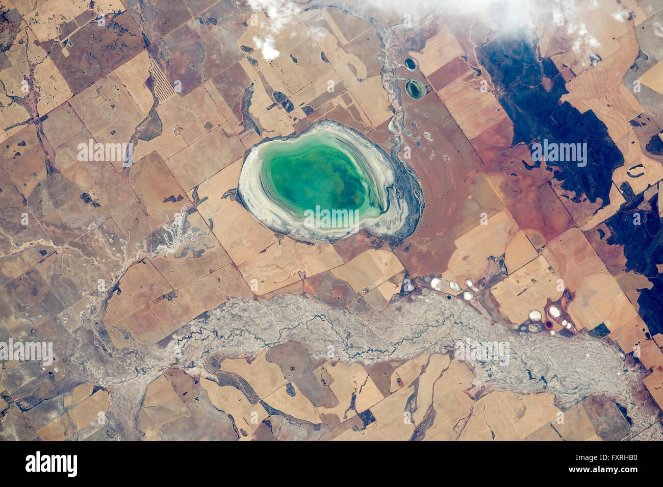 International Space Station view looking down from space at a small ...