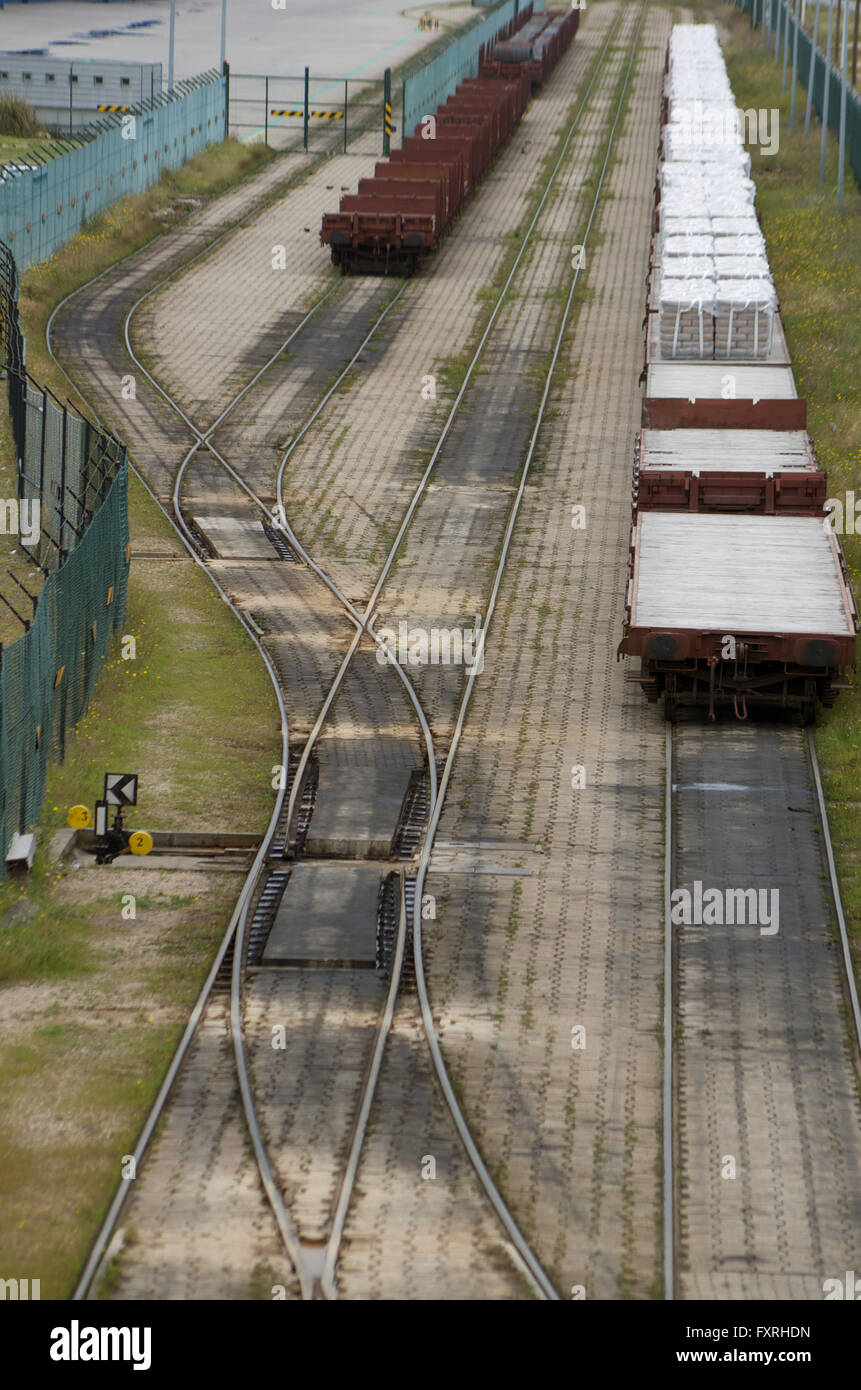 Rail lines at the port of Setubal Stock Photo - Alamy