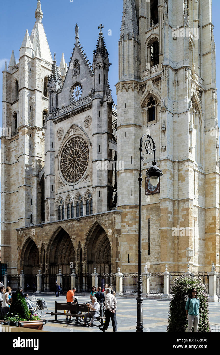 Cathedral of Gothic architecture in the city of Leon, Castilla y Leon ...