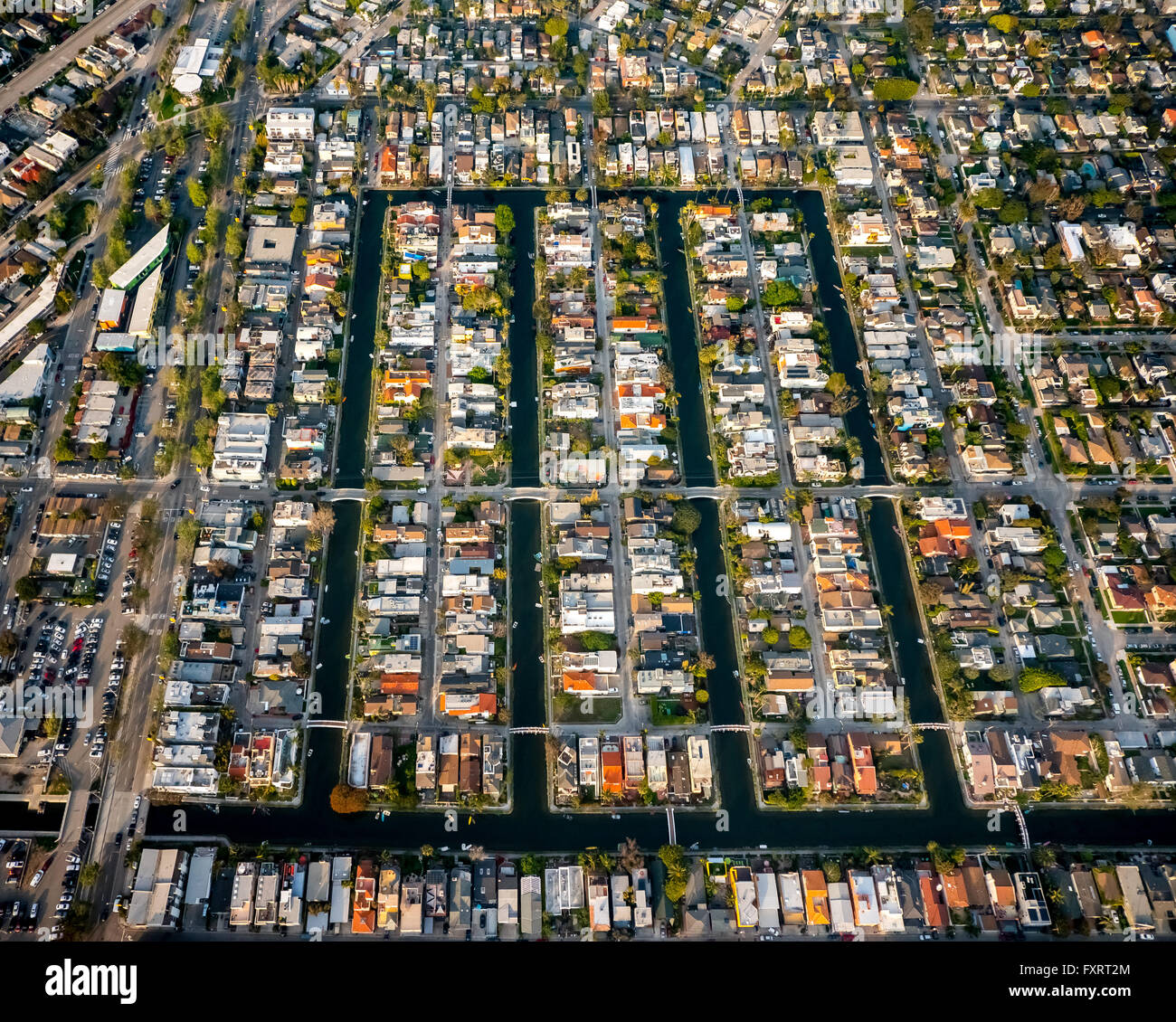 Aerial view, canals in Venice, Linnie Canal Park, canal houses, Marina ...