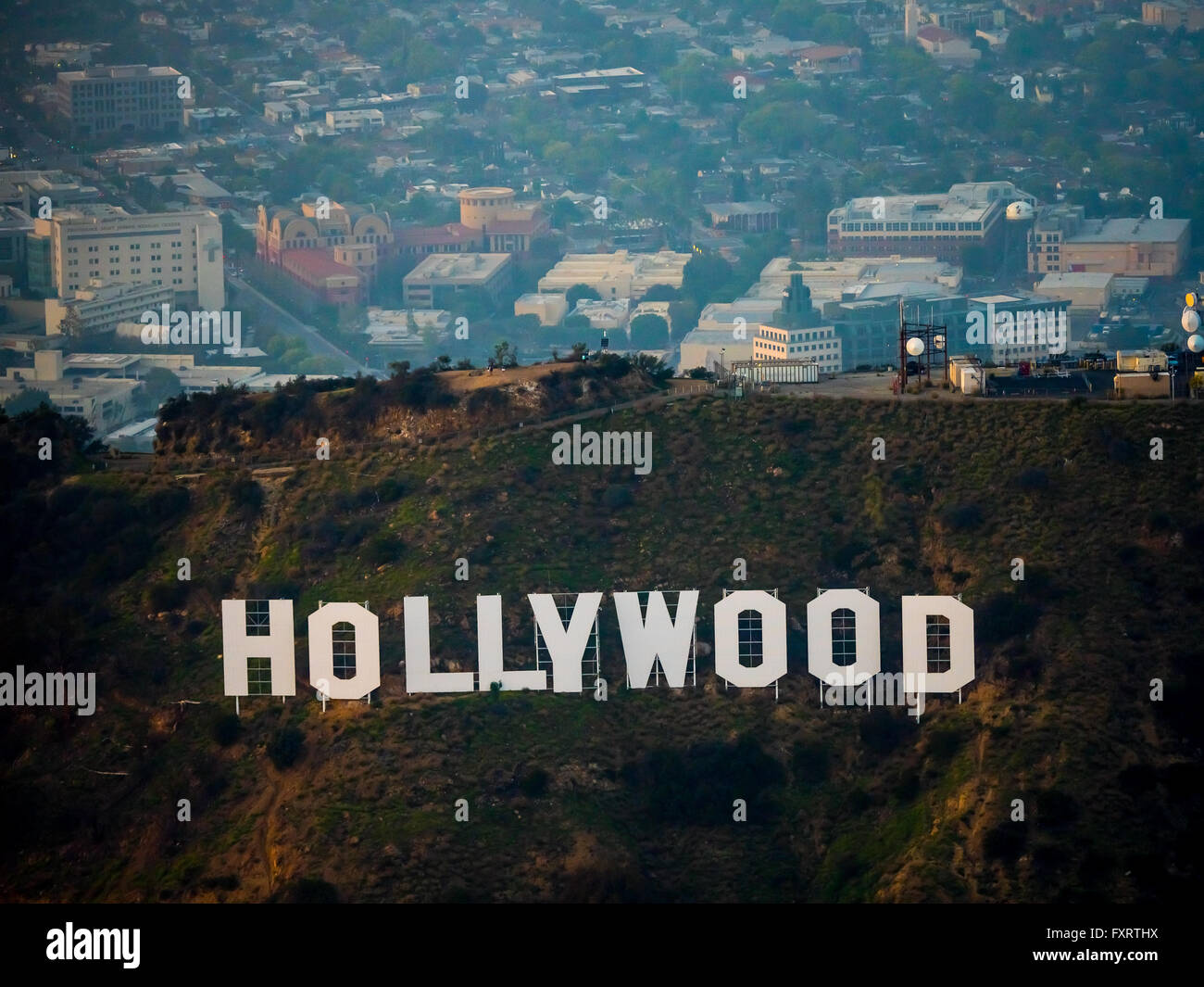 Aerial view, Hollywood Sign, Hollywood sign on Mount Lee Drive ...