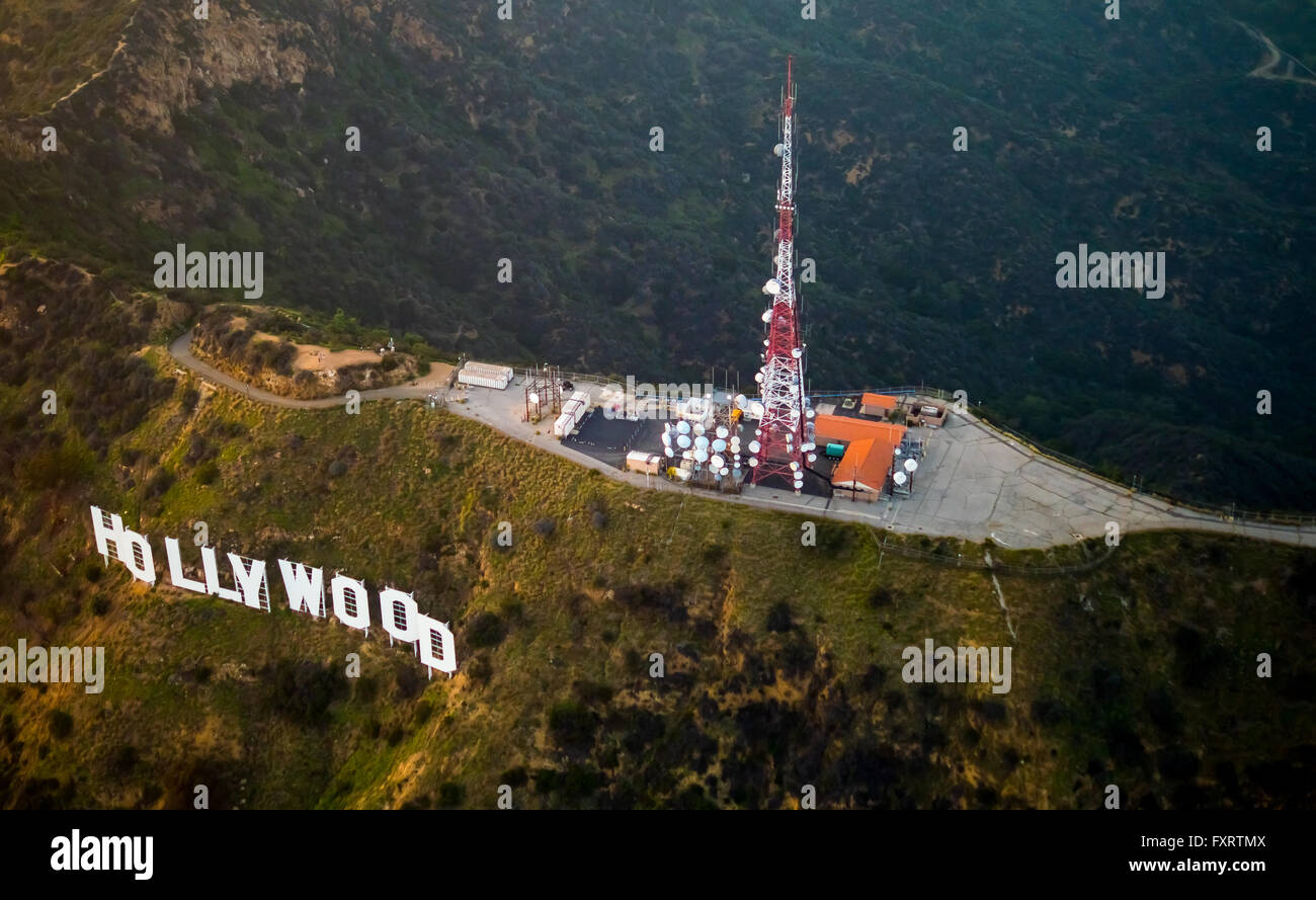 Aerial view, Hollywood Sign, Hollywood sign on Mount Lee Drive ...