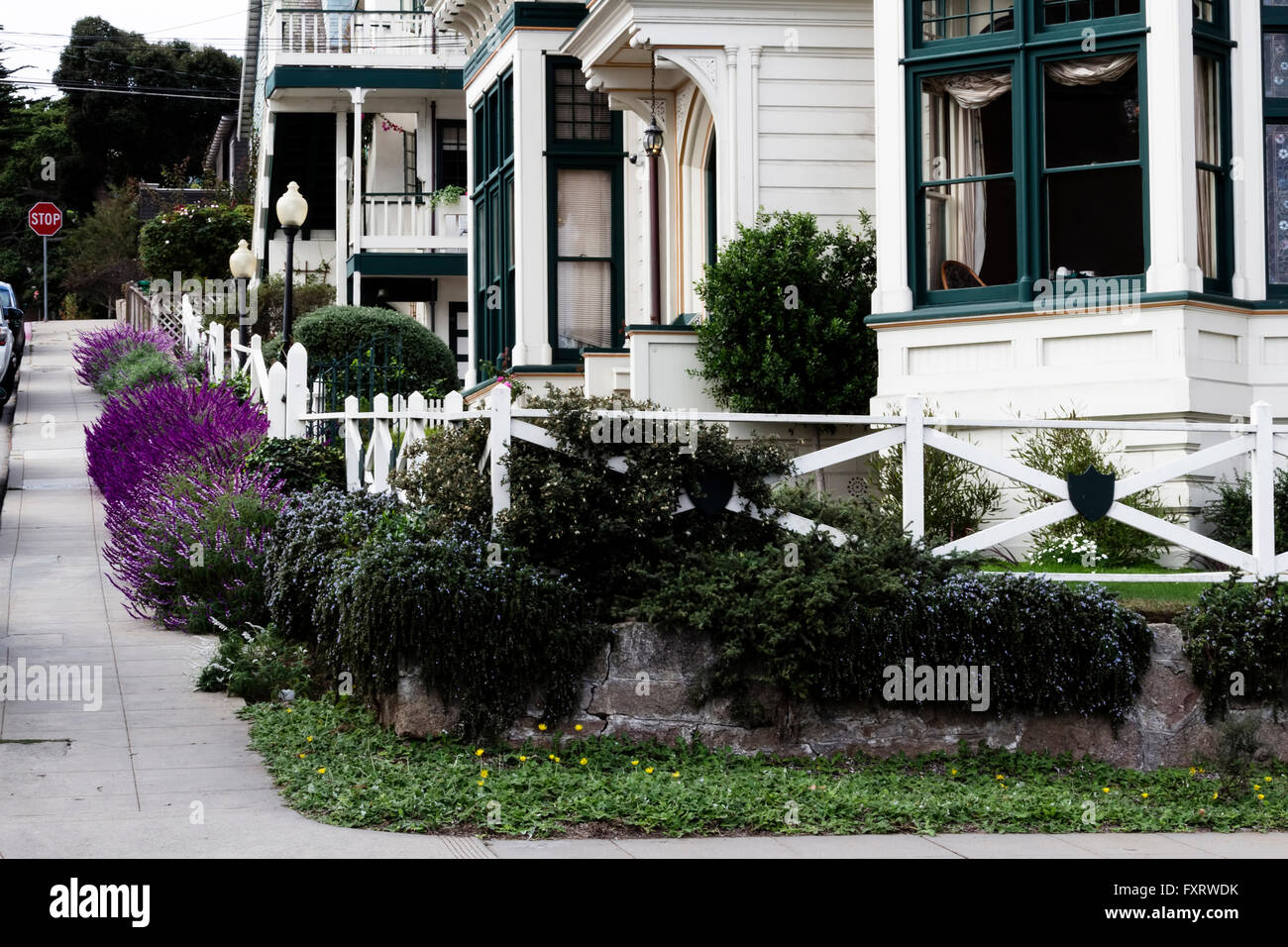 Window Fence And Sidewalk Bread And Breakfast Inn Stock Photo - Alamy