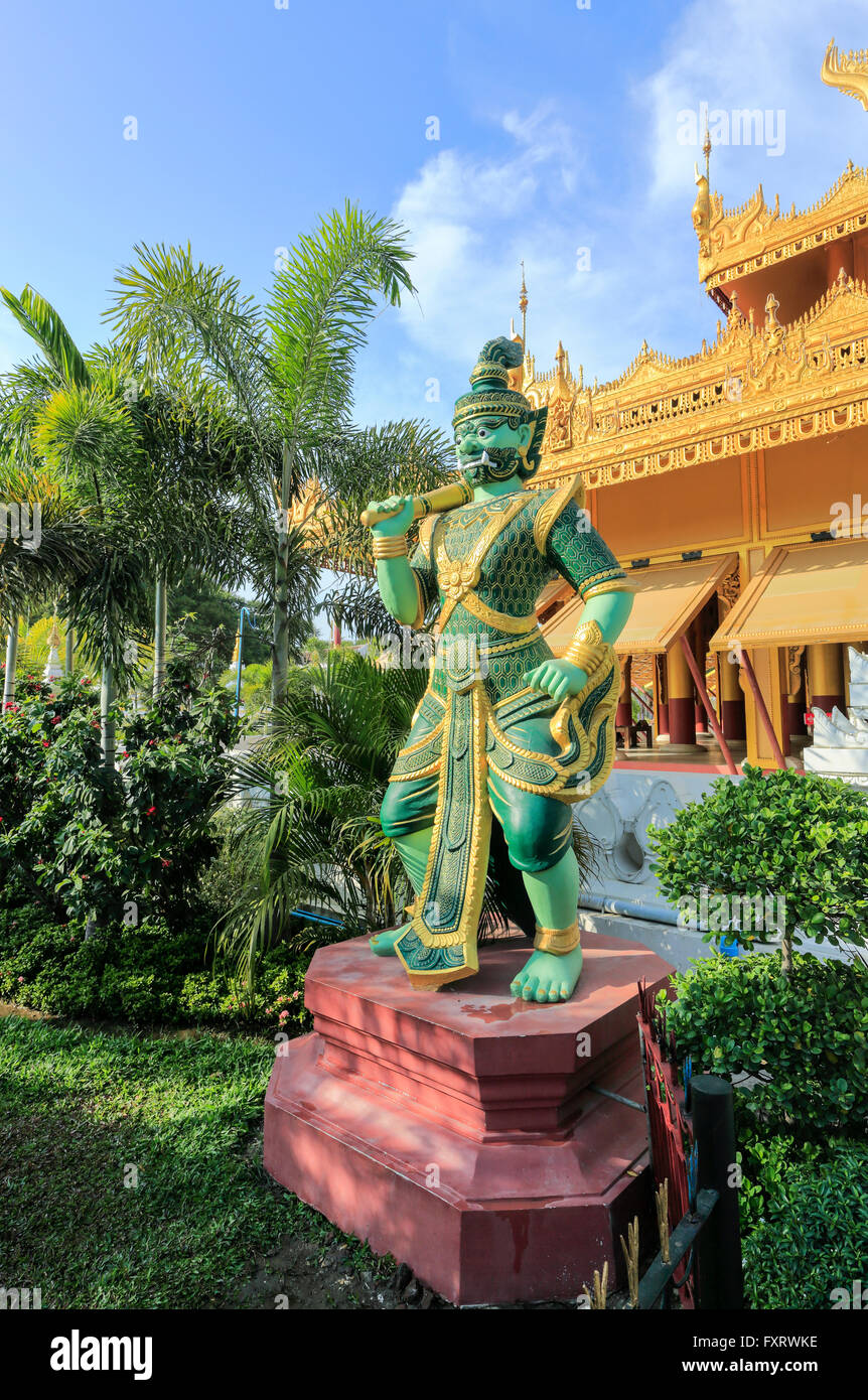 Burmese sightseeing:green Buddhist demon guardian statue, Kyauk Taw Gyi ...
