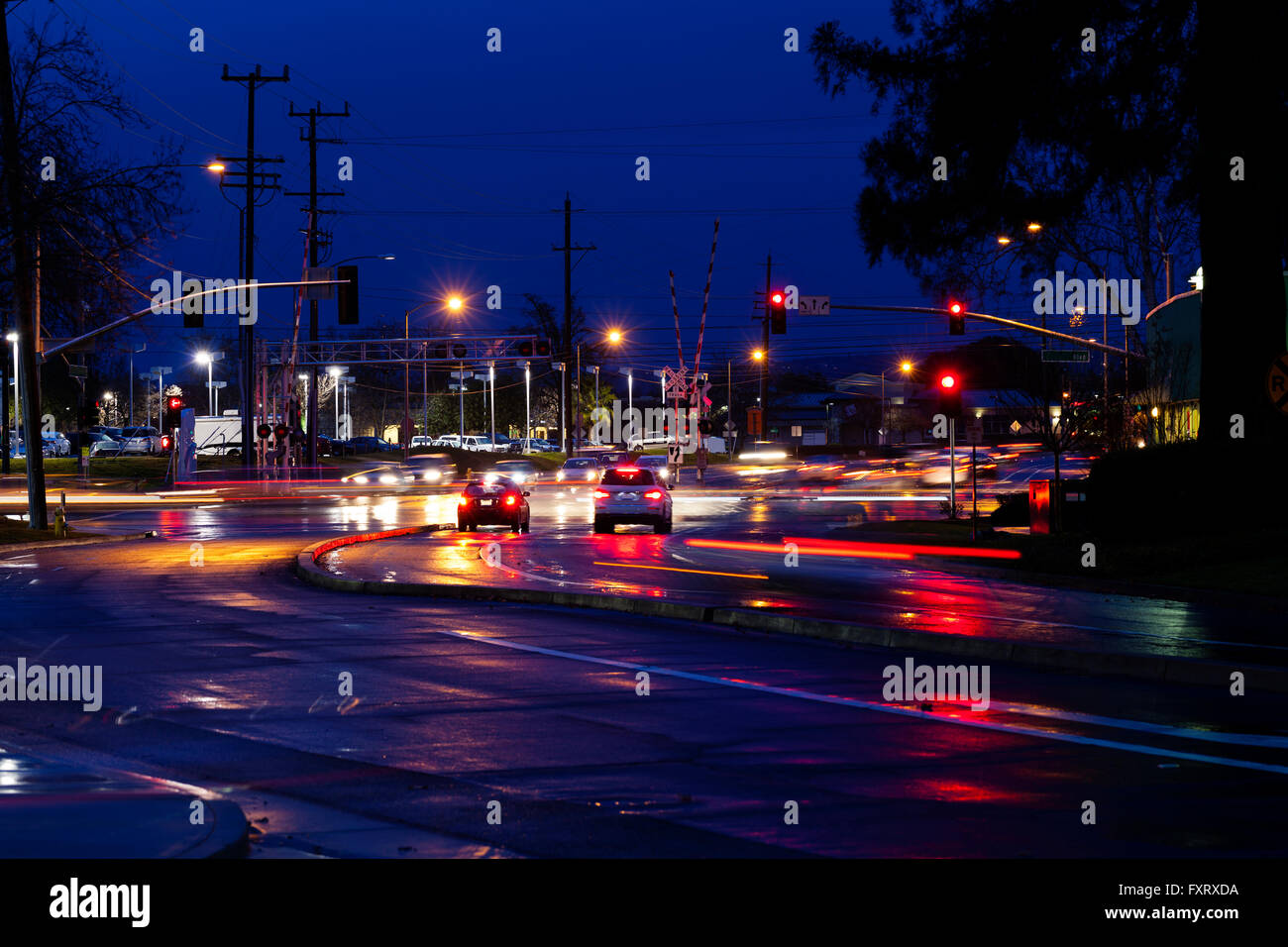 Night Street Automobile Traffic Rail Road Crossing Stock Photo - Alamy