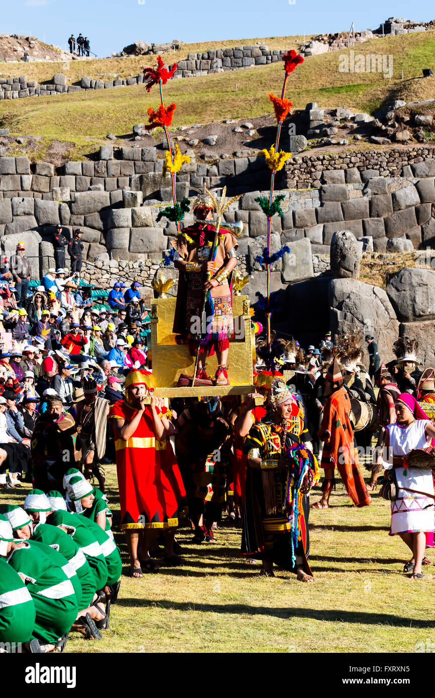 The Inca Being Carried On Golden Throne 2015 Inti Raymi Cusco Peru ...
