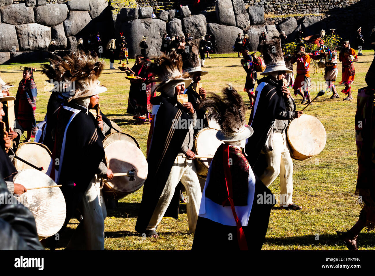 Pan Pipes Drums Musicians Traditional Costumes Peru Inti Raymi 2015 ...