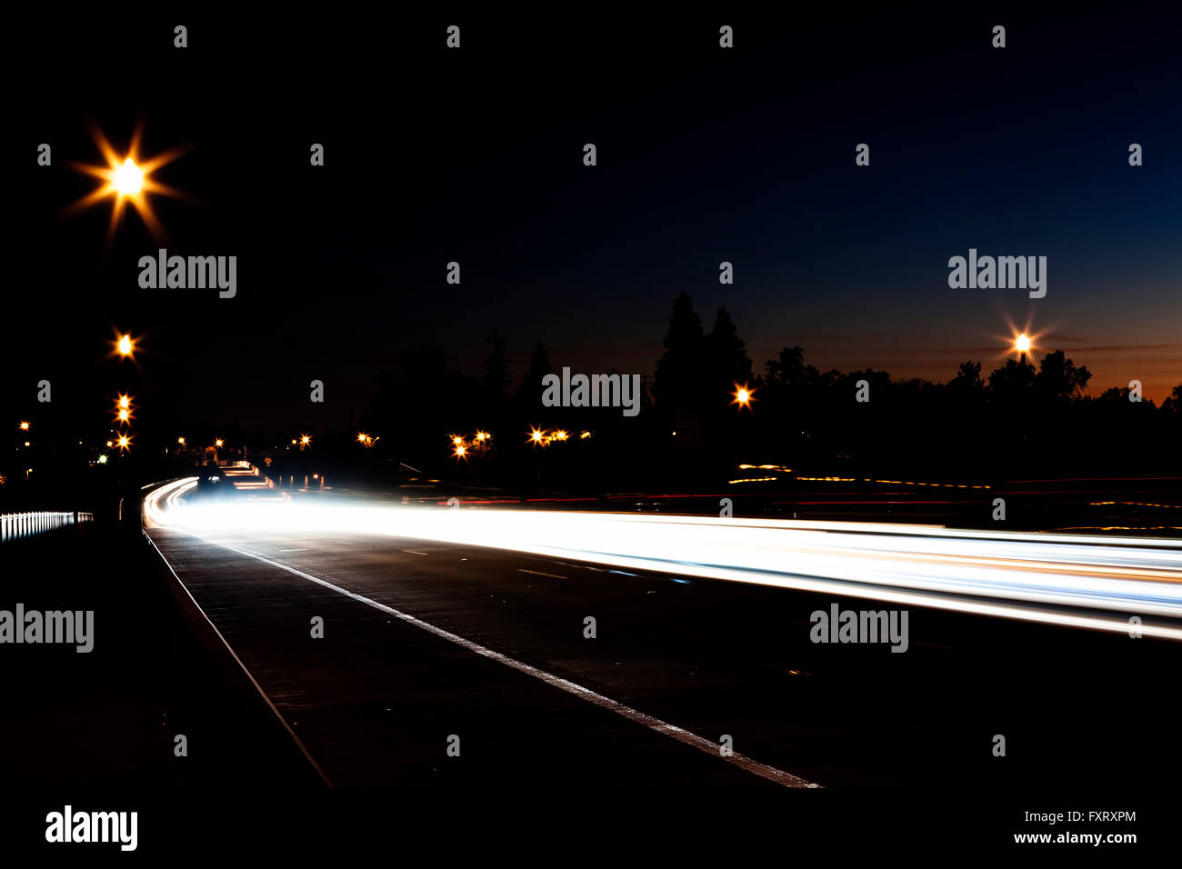 Headlight Light Trails On Road Folsom California Stock Photo - Alamy