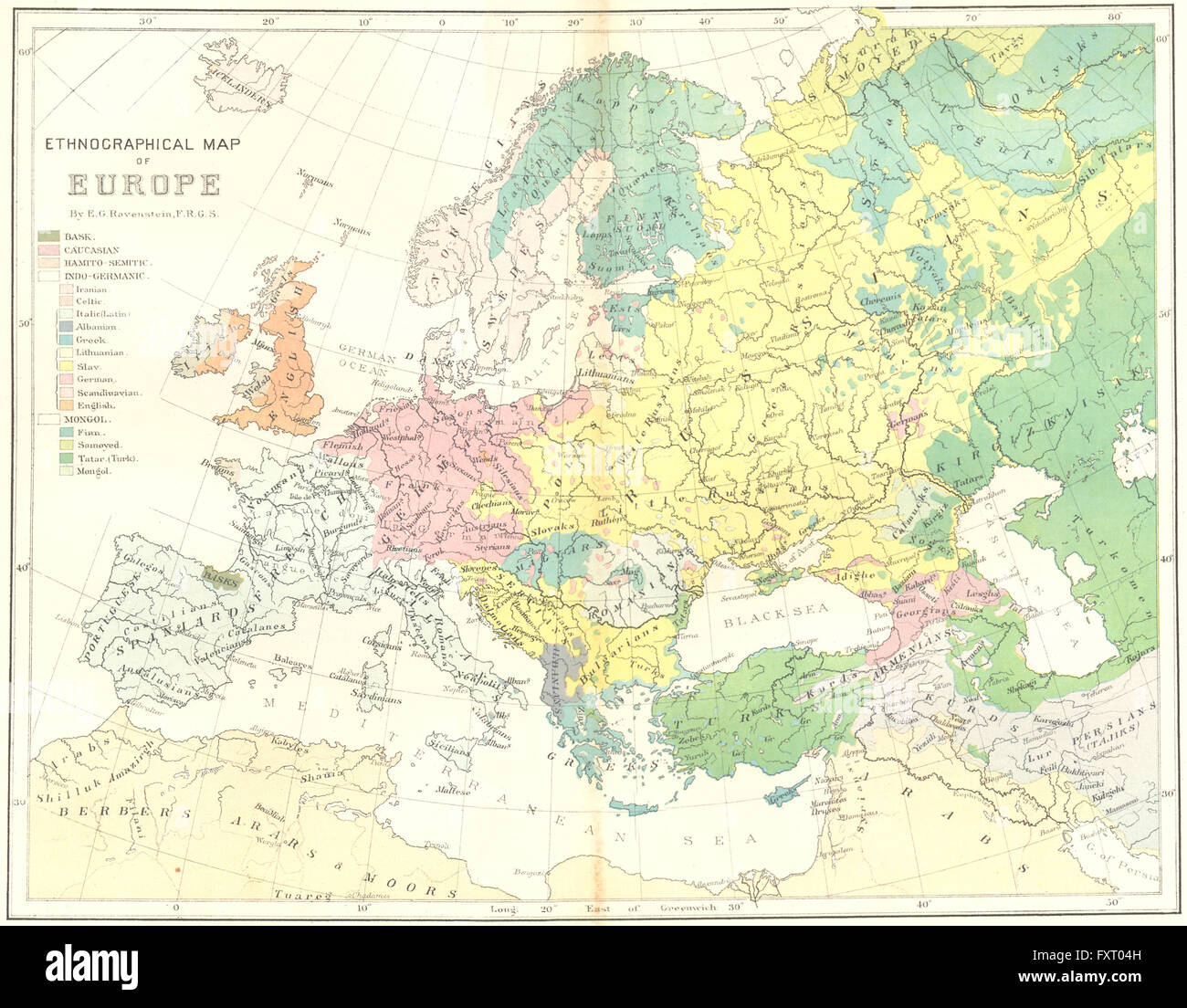 EUROPE: Ethnographical, E Ravenstein, c1885 antique map Stock Photo - Alamy