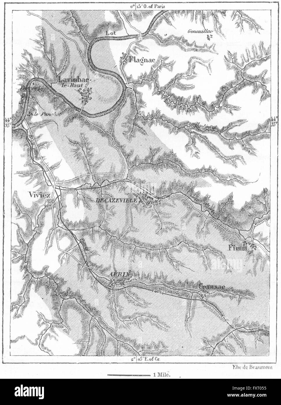 FRANCE: Decazeville Coal Basin shaded, sketch map, c1885 Stock Photo ...