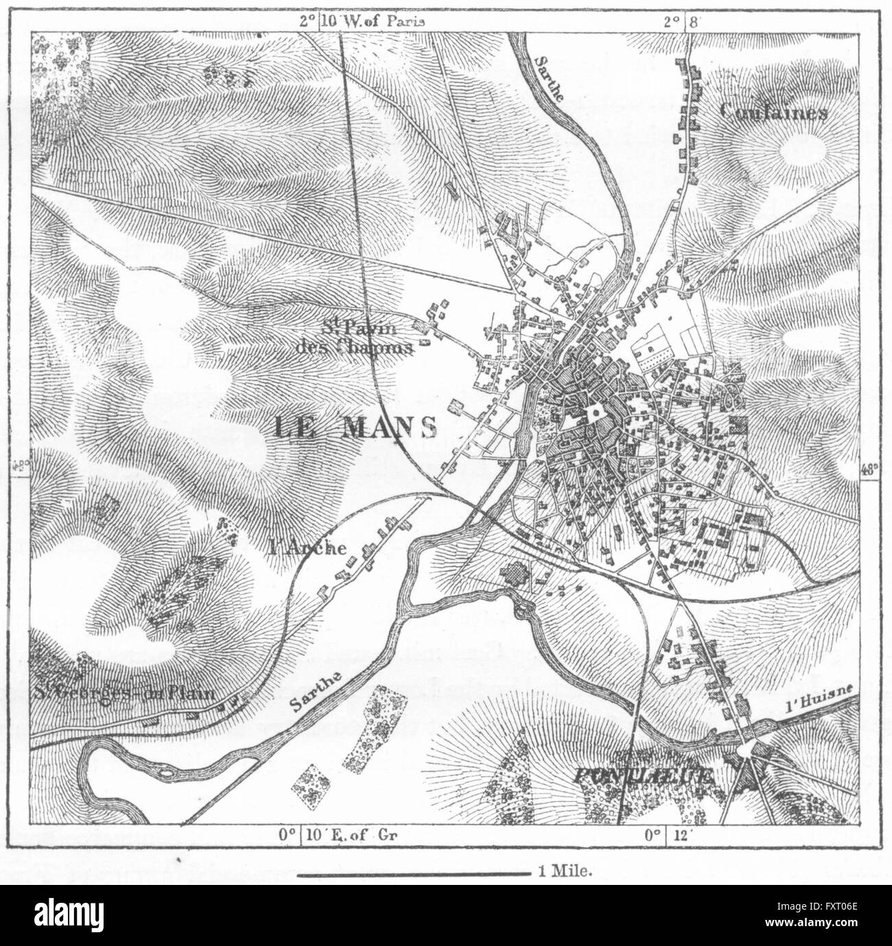 FRANCE: Le Mans, sketch map, c1885 Stock Photo - Alamy
