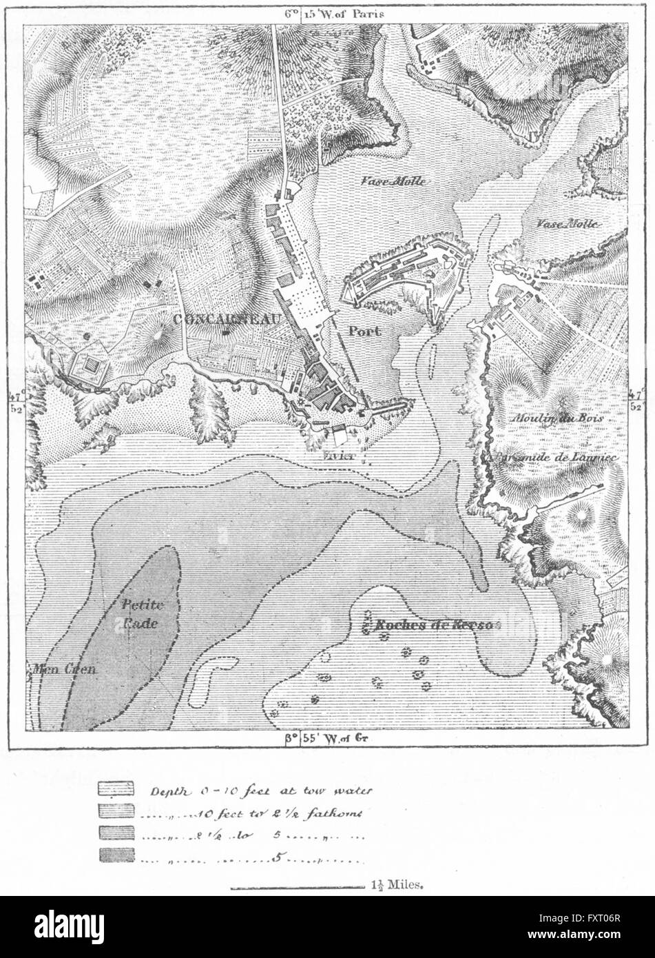 FRANCE: Concarneau, sketch map, c1885 Stock Photo - Alamy