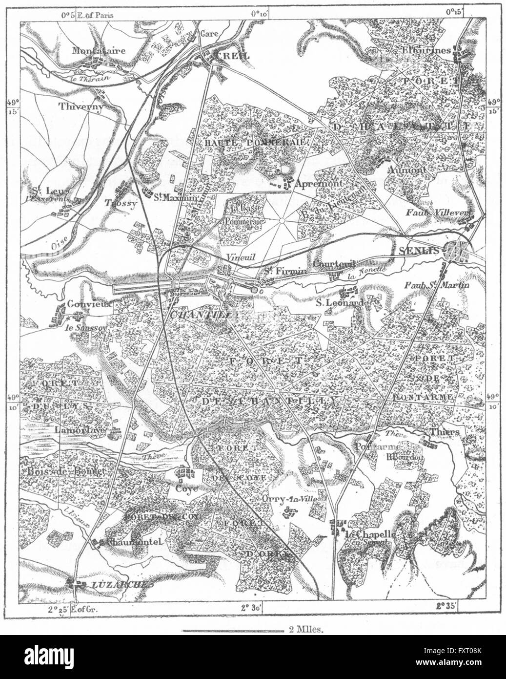 FRANCE: Chantilly, sketch map, c1885 Stock Photo - Alamy