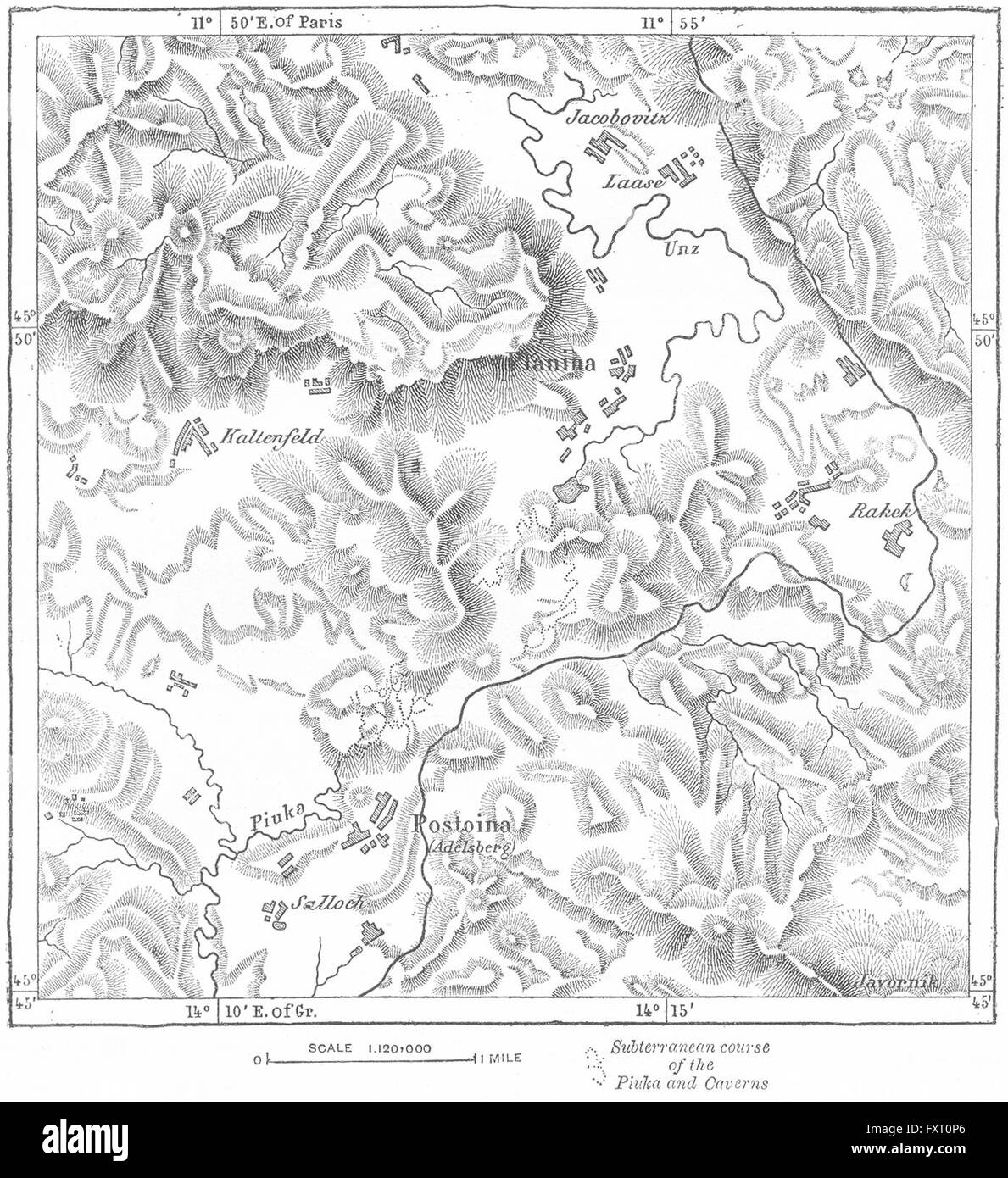 POSTOJNA: Caverns of(Adelsberg)sketch map, c1885 Stock Photo - Alamy