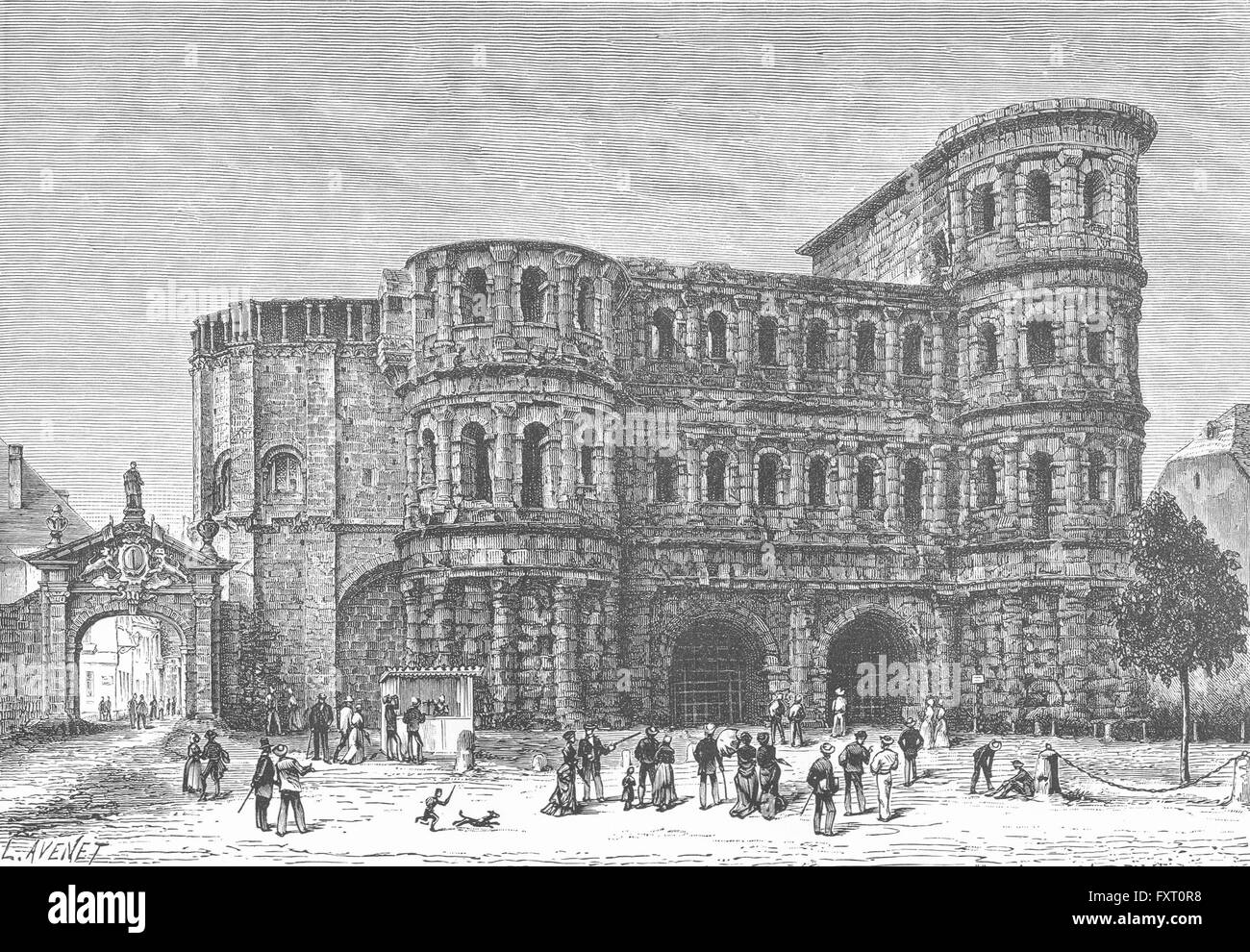 GERMANY: Porta Nigra at Trier, antique print c1885 Stock Photo - Alamy
