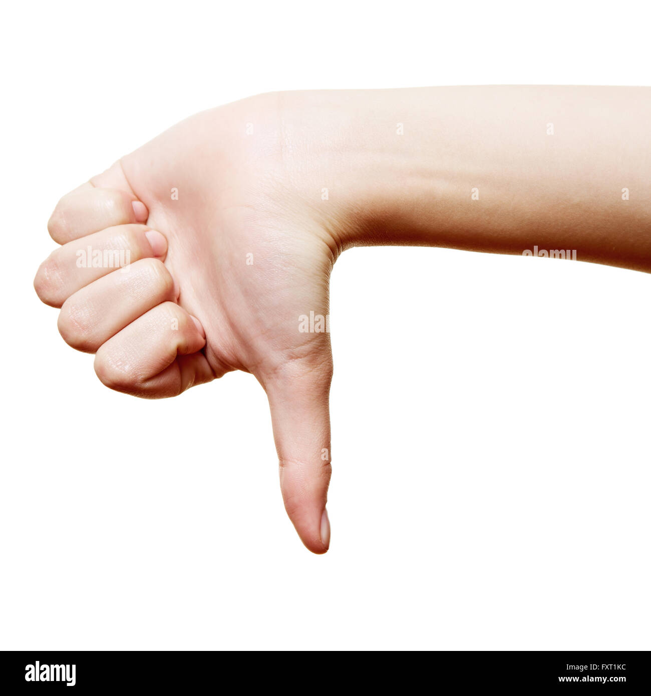 Female hand with thumb pointing down Stock Photo - Alamy