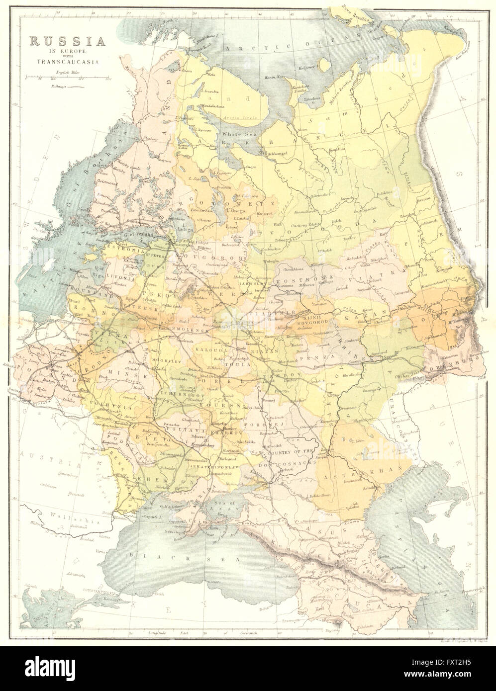 RUSSIA: In Europe Transcaucasia, c1885 antique map Stock Photo - Alamy