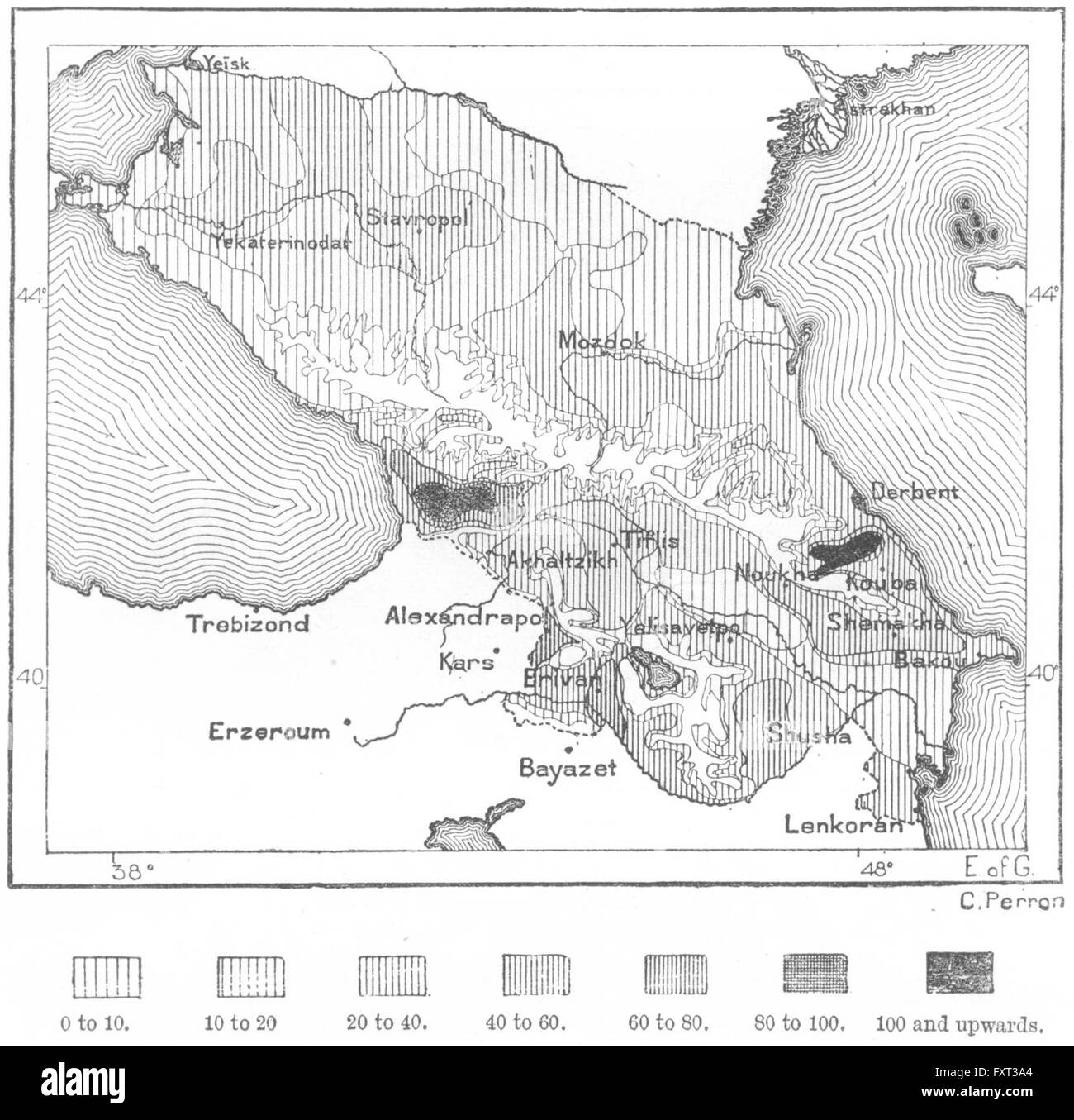 CAUCASUS: Density population 1873, sketch map, c1885 Stock Photo - Alamy