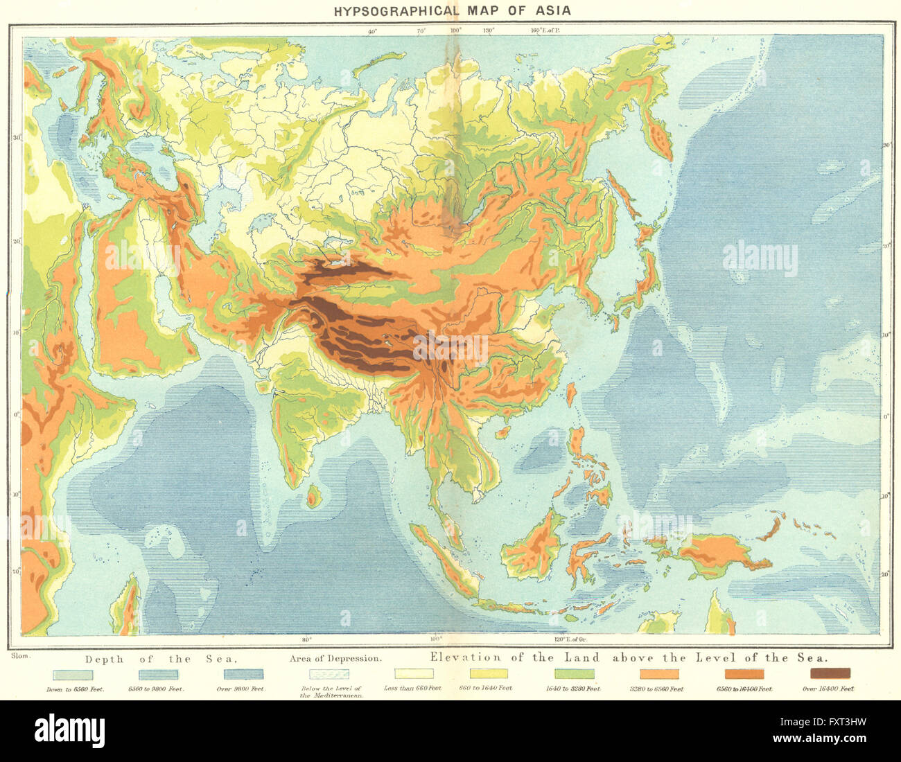 ASIA: Hypsographical, c1885 antique map Stock Photo - Alamy