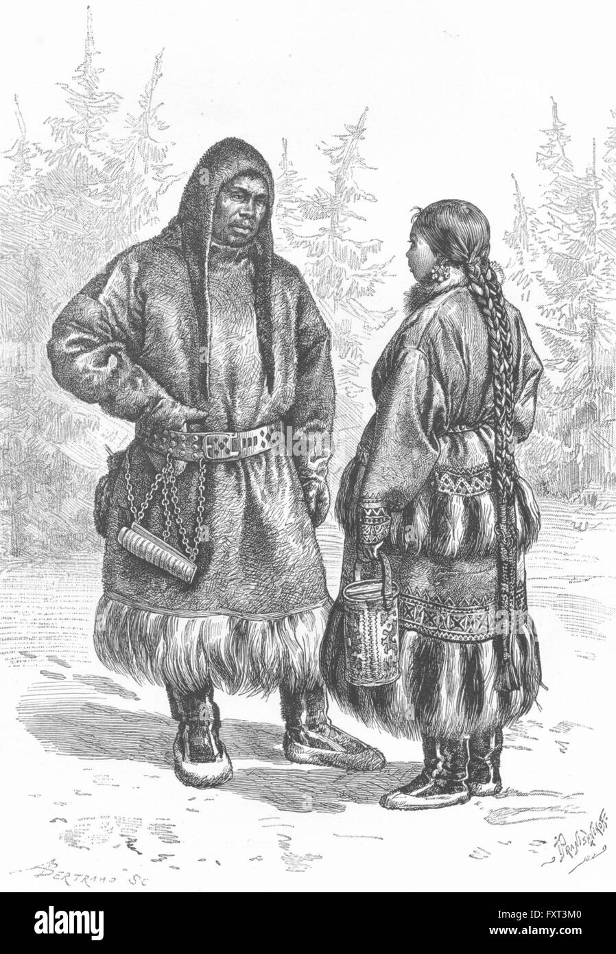 RUSSIA: Ostyak types & costumes, antique print c1885 Stock Photo - Alamy