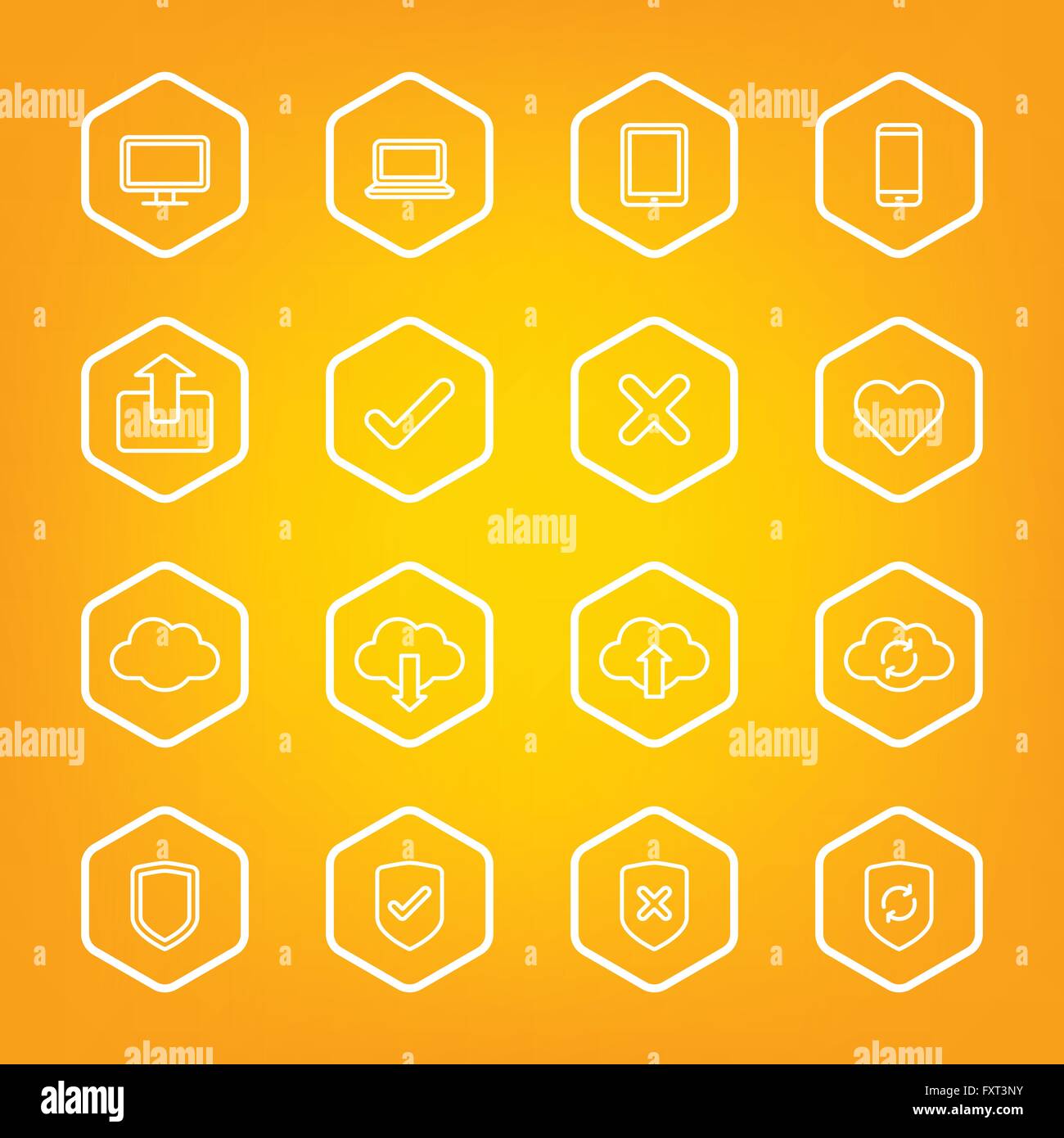 [EPS10] white line web icon set with hexagon frame for web design, UI, infographic and mobile ...