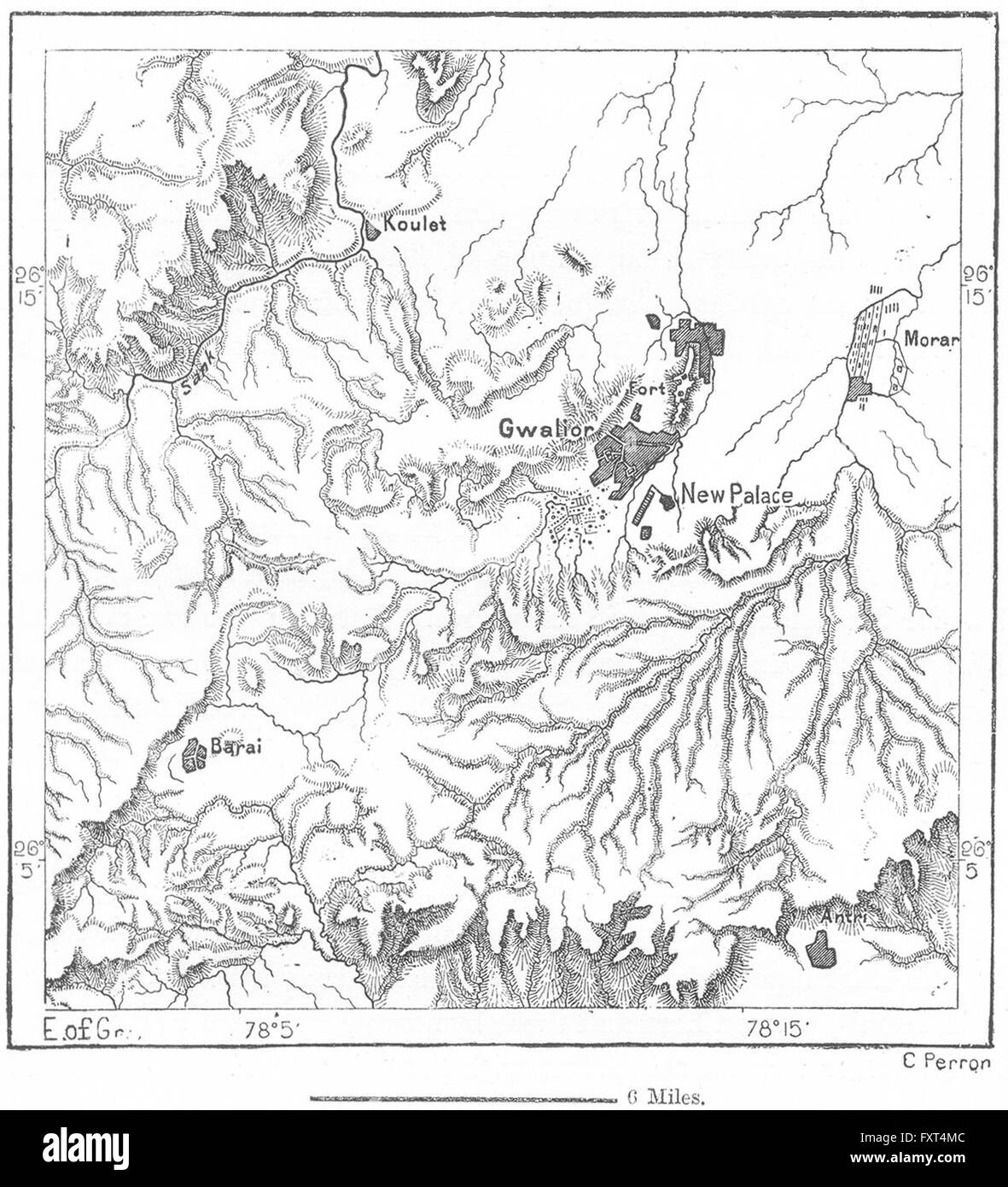 INDIA: Gwalior & Morar, sketch map, c1885 Stock Photo - Alamy