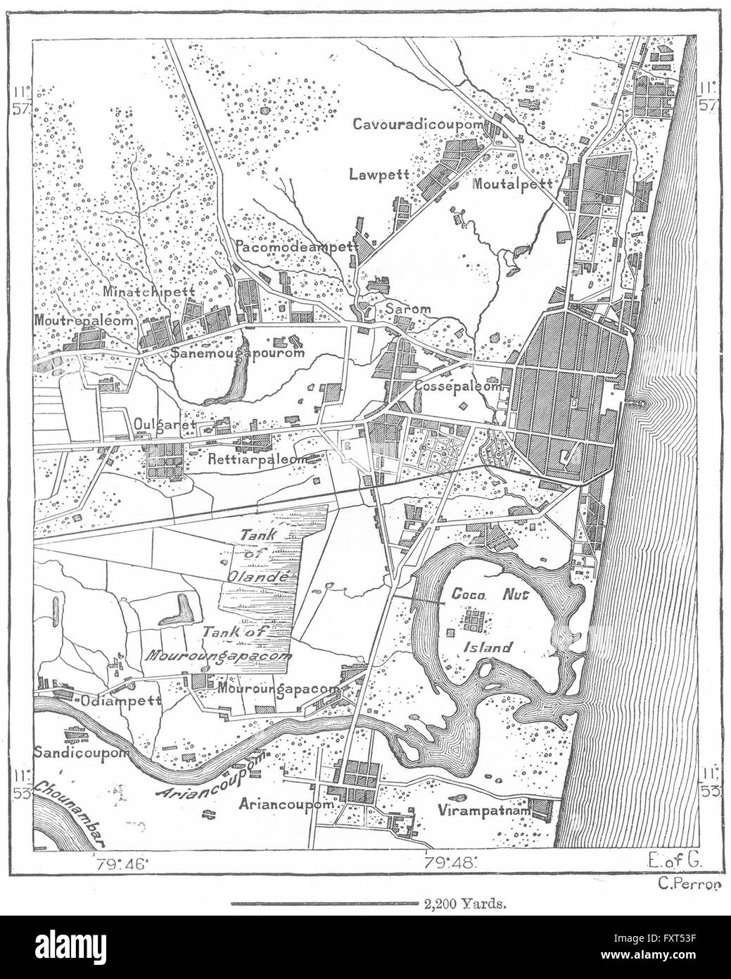 INDIA: Puducherry, sketch map, c1885 Stock Photo - Alamy