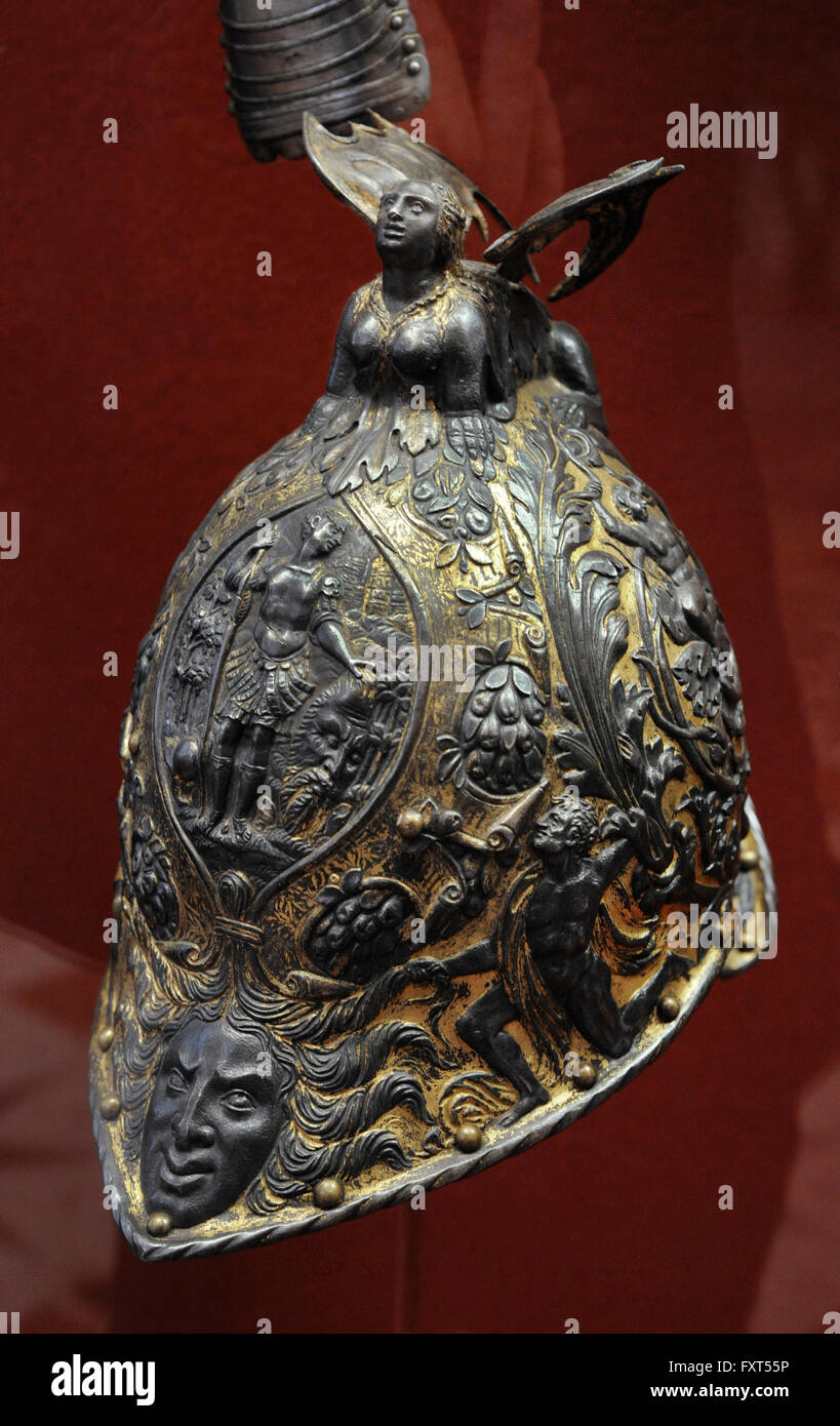 Burgonet helmet. Steel. Chased and gilded. Second half of 16th century ...