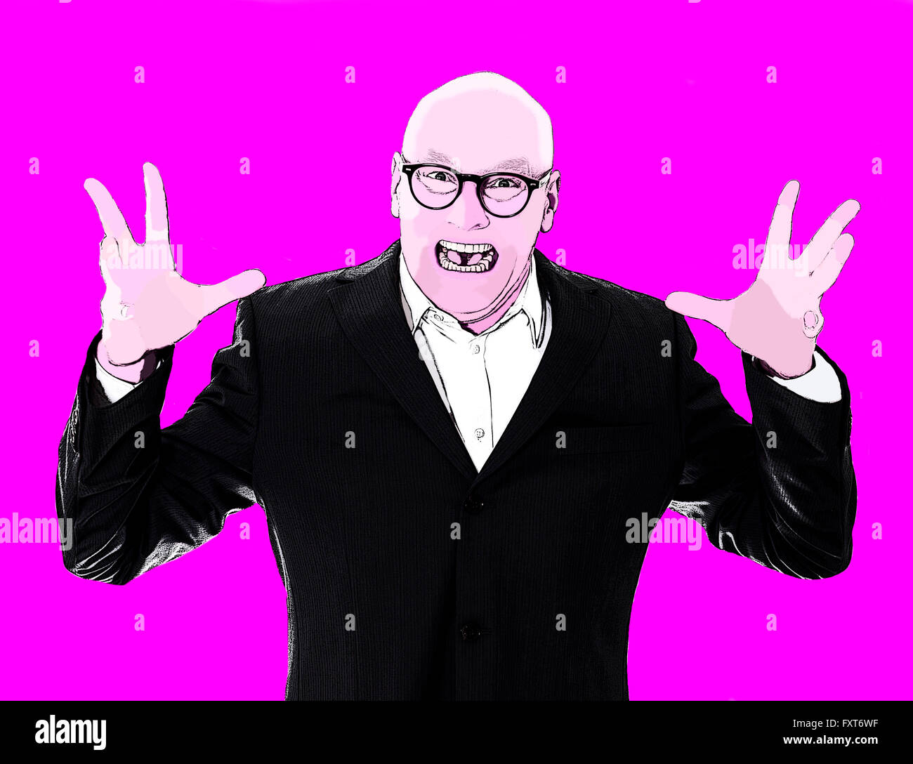 pop art portrait of man in a suit yelling with pink background Stock ...