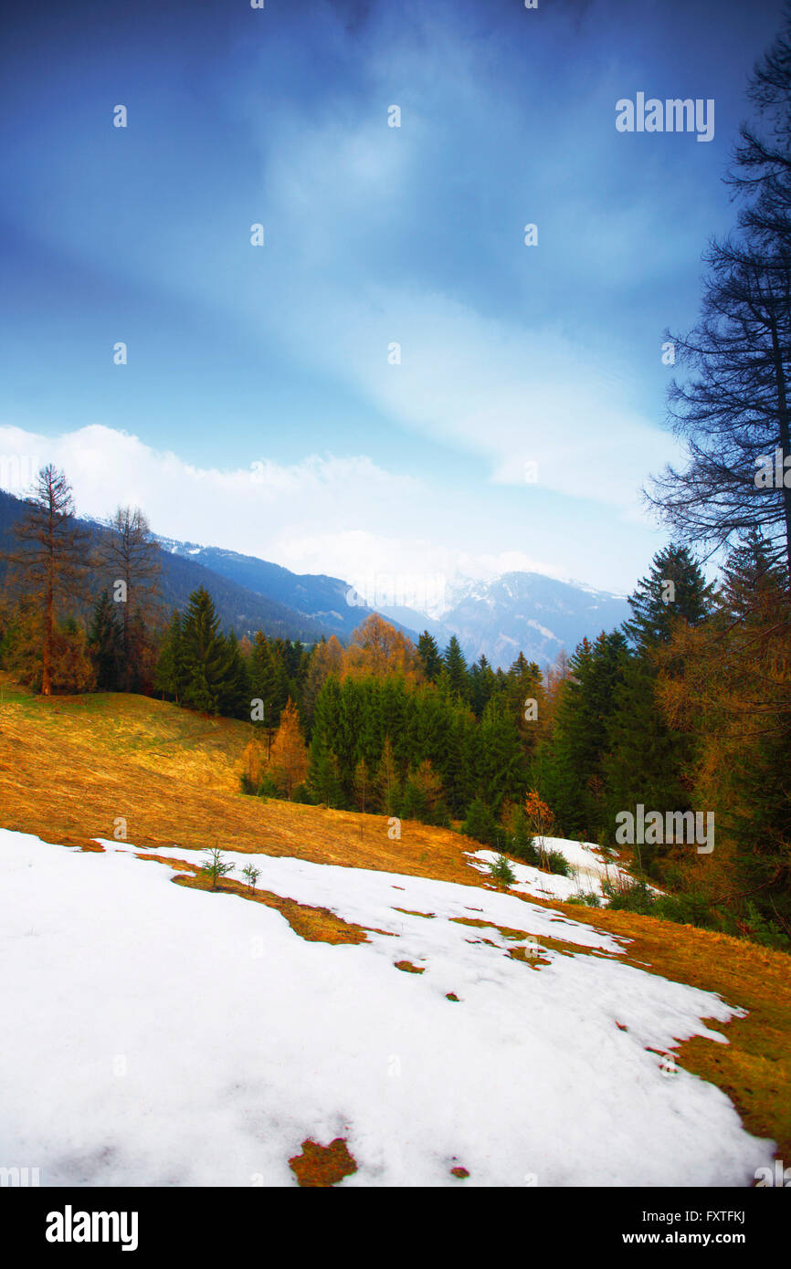 spring alps mountains scene background Stock Photo - Alamy