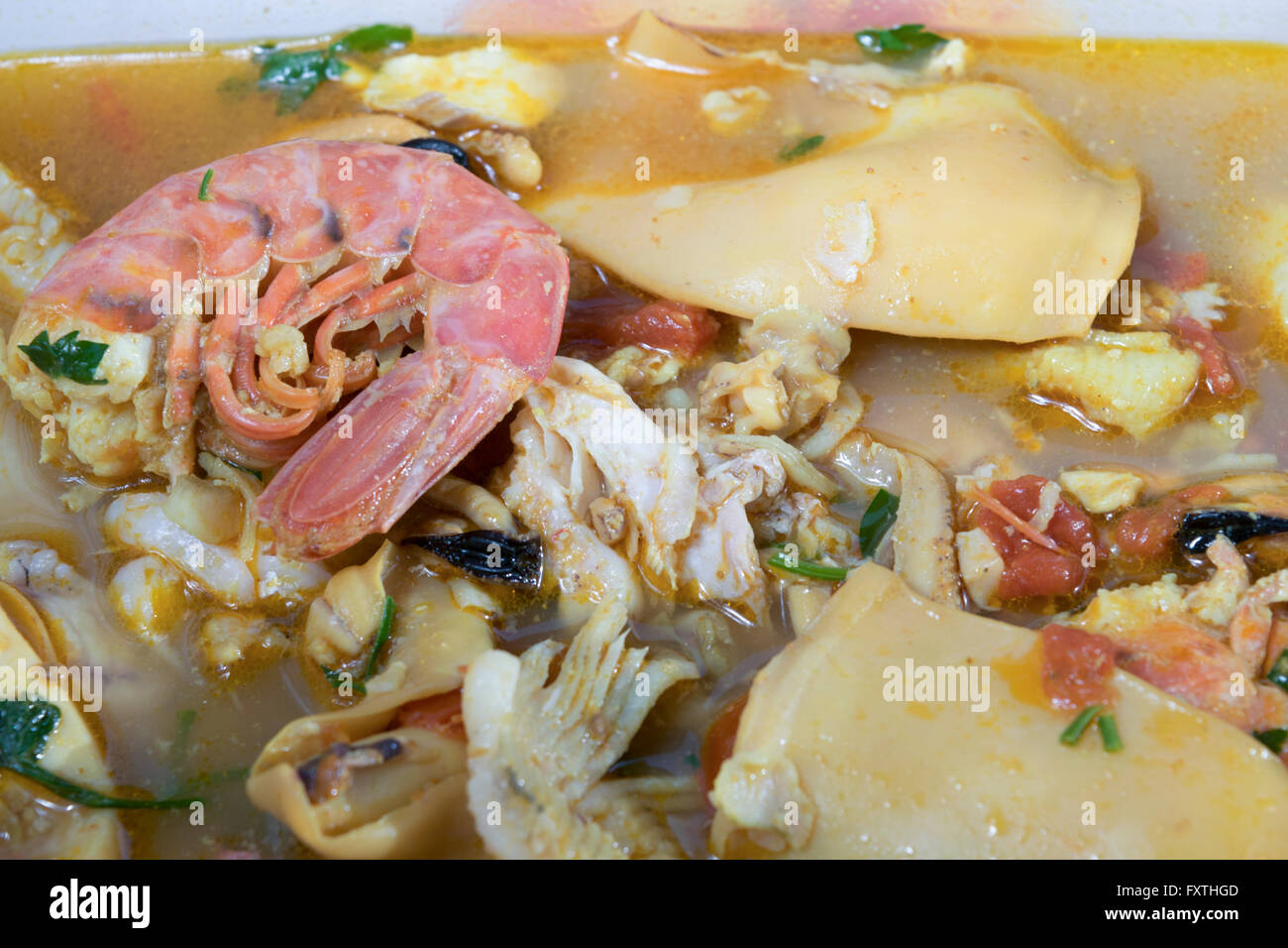 sea soup of fresh mixed fish: mollusks prawns Stock Photo - Alamy