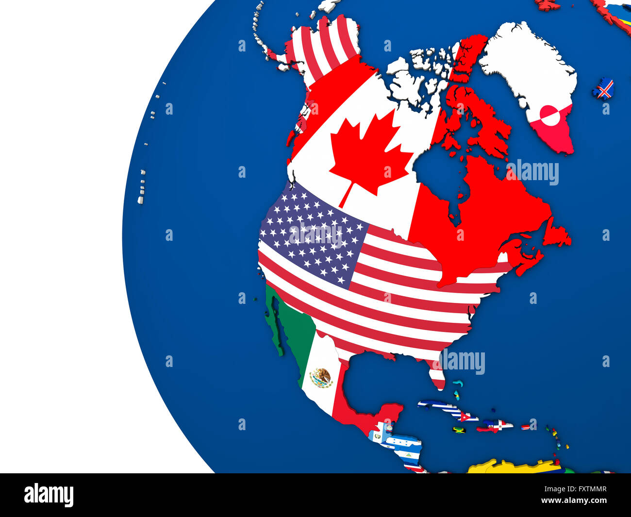 Political map of north America with each country represented by its ...