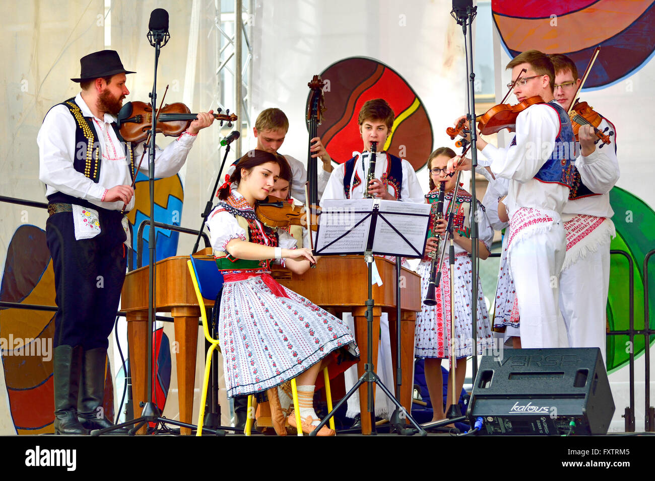 Prague, Czech Republic. Easter Market in Old Town Square. Singers and ...