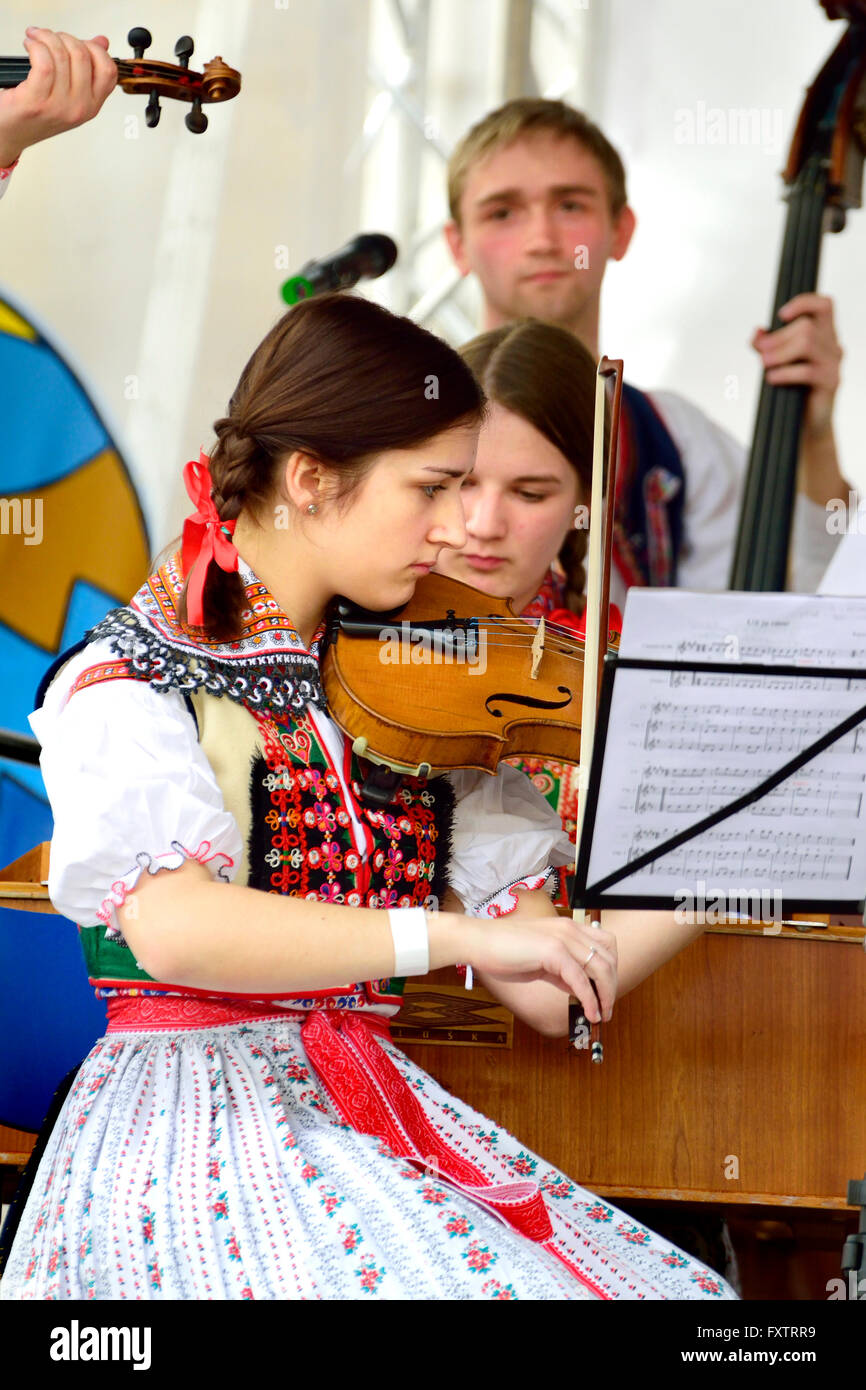 Prague, Czech Republic. Easter Market in Old Town Square. Singers and ...