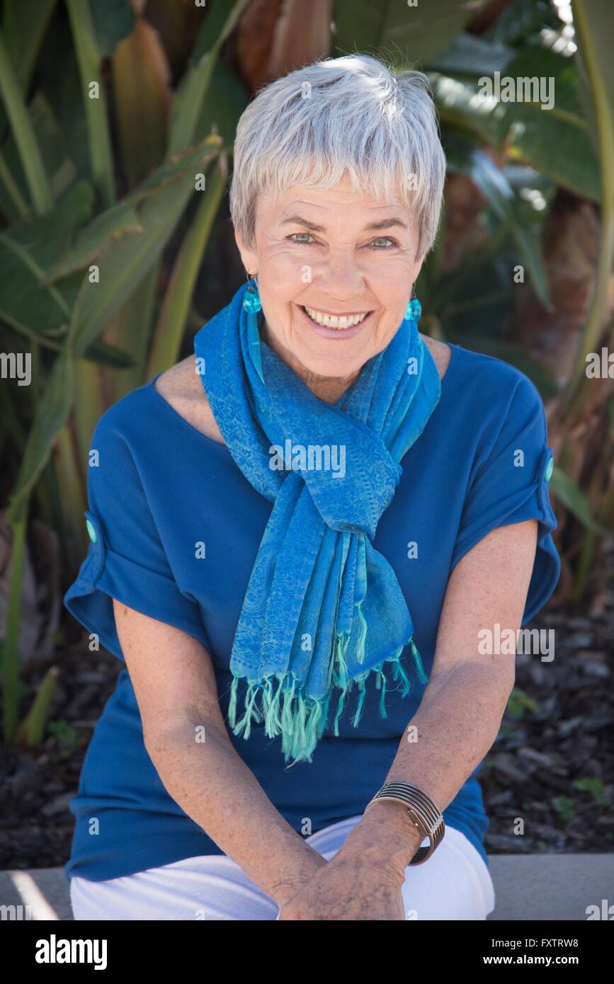 Portrait of senior woman, outdoors, smiling Stock Photo - Alamy