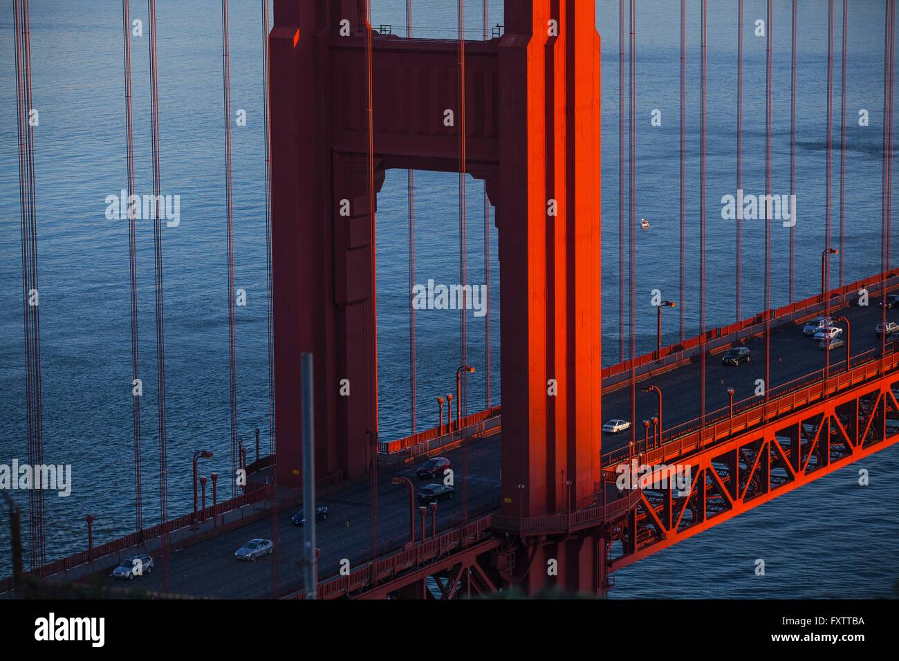 High angle detail of Golden Gate bridge and traffic, San Francisco ...
