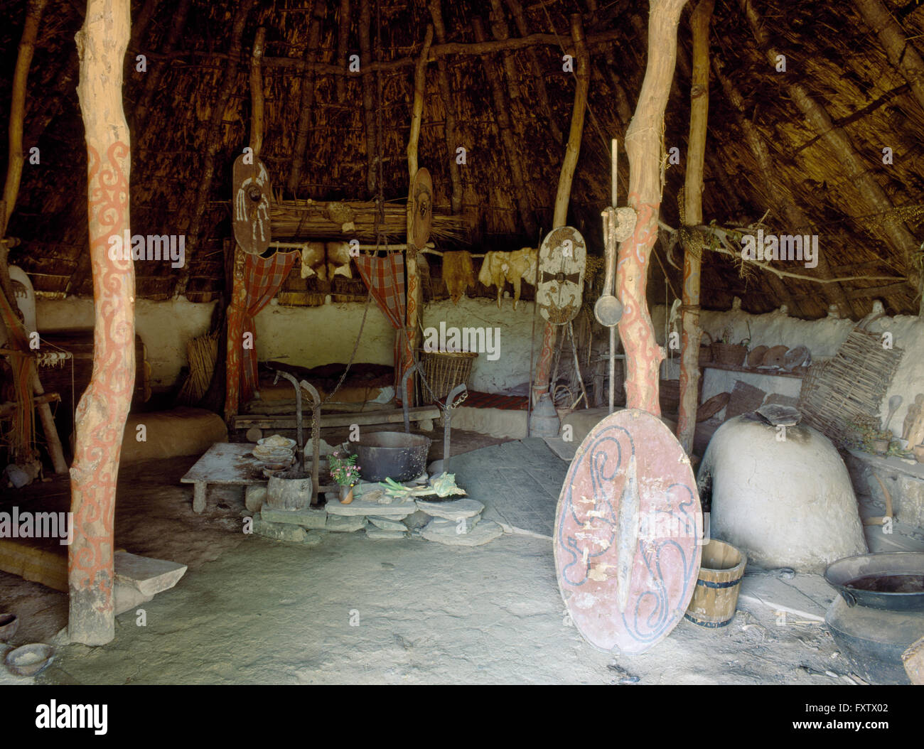 Interior of reconstructed roundhouse 1 at Castell Henllys Late Bronze ...