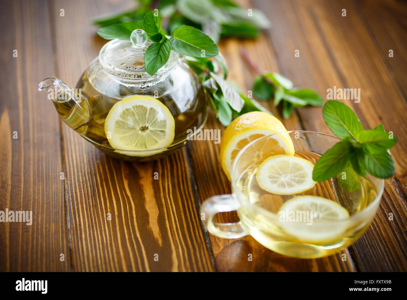 Green tea with lemon and mint Stock Photo - Alamy