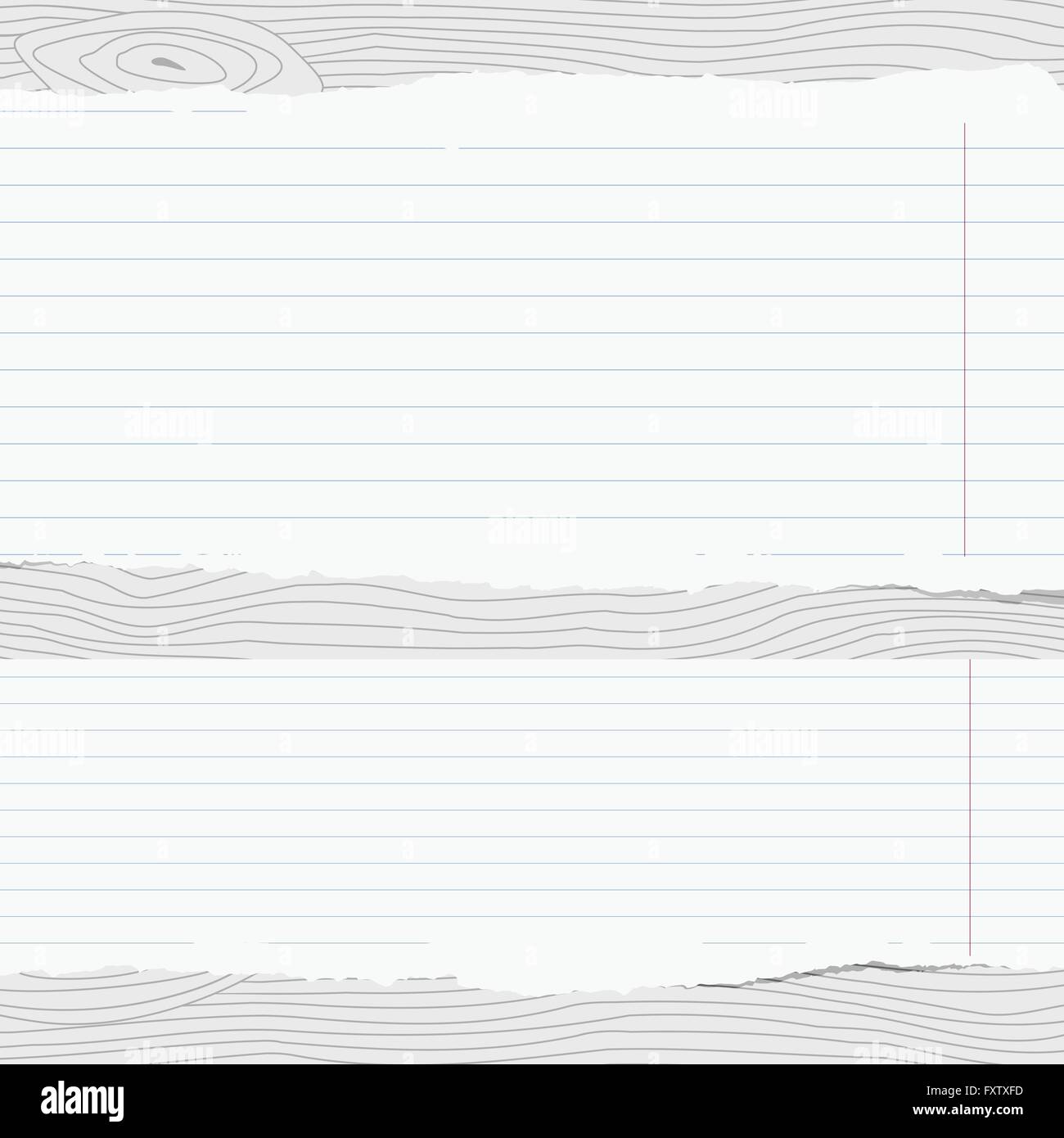 Pieces of torn white lined paper sheet sticked on gray wooden wall ...