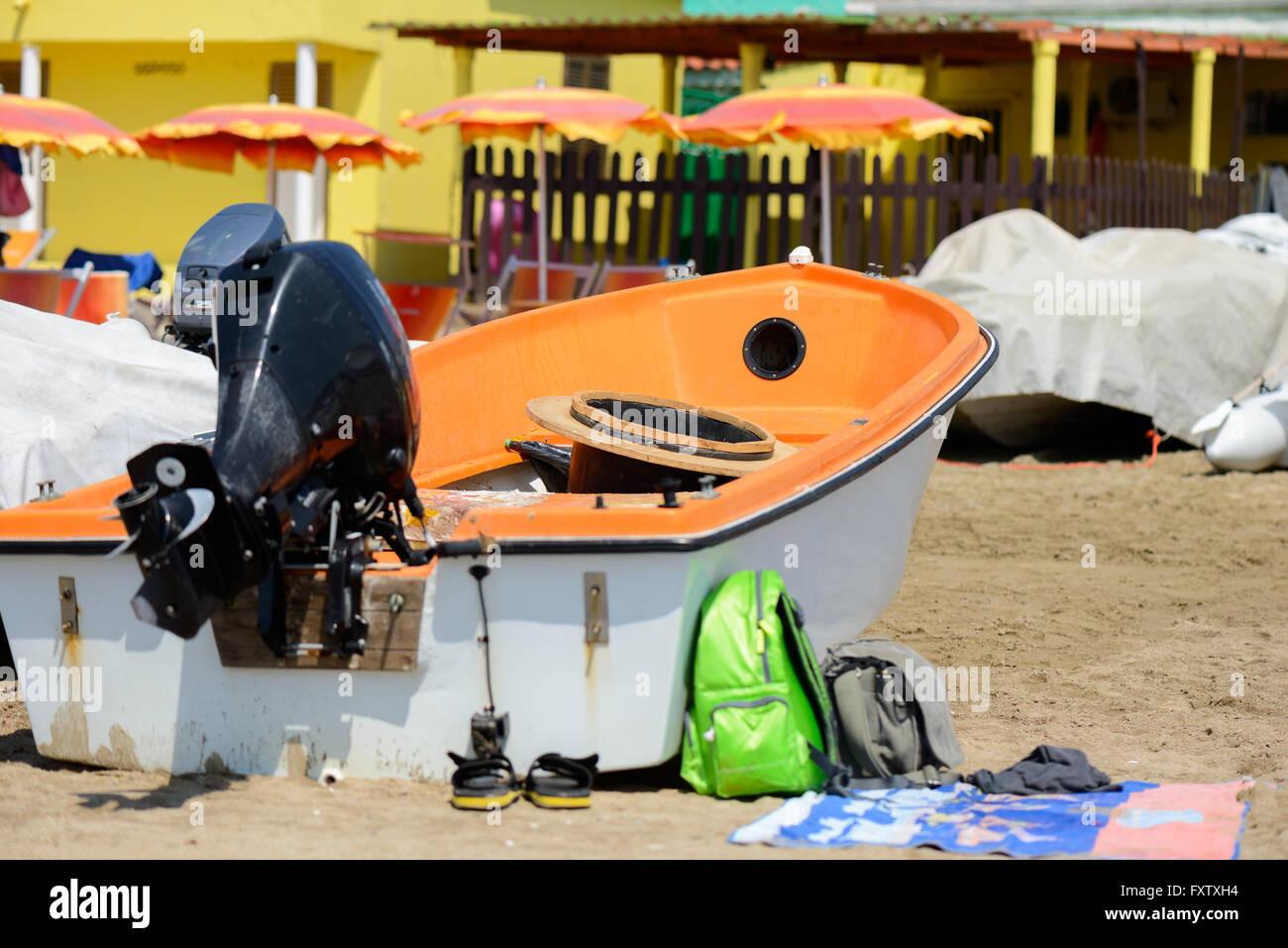 Orange white fishing boat hi-res stock photography and images - Alamy