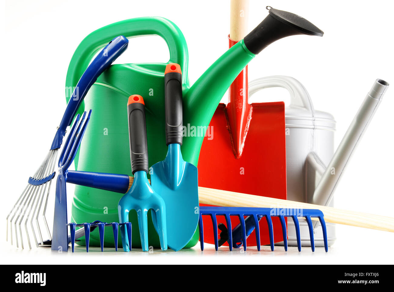 Watering can and garden tools isolated on white background Stock Photo ...