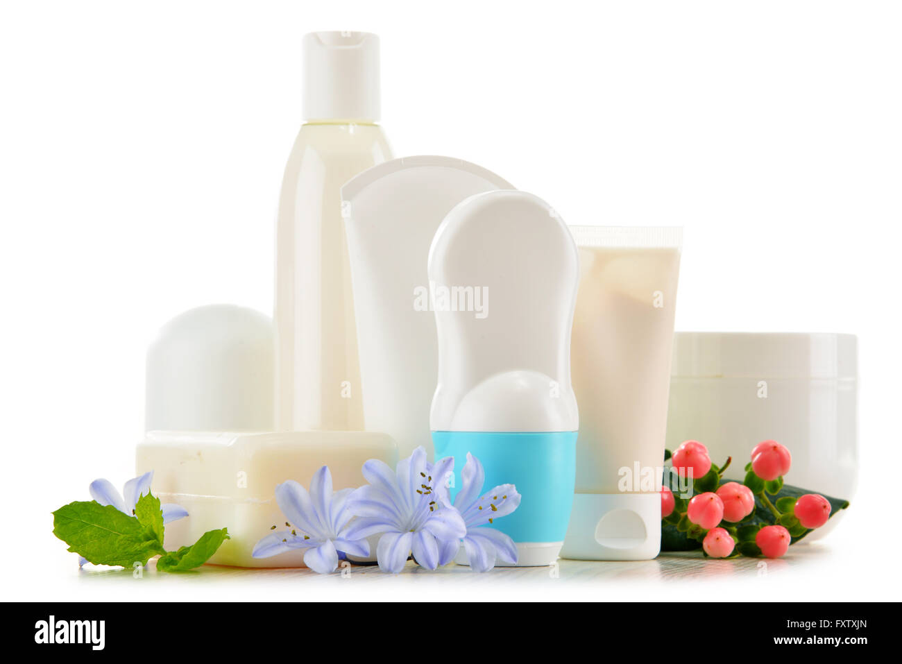 Composition with containers of body care and beauty products. Eco ...