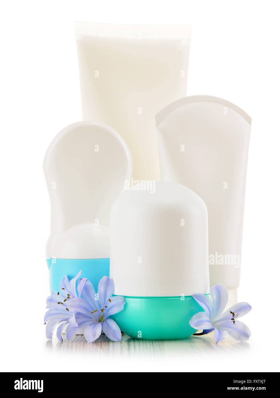 Composition with containers of body care and beauty products. Eco ...