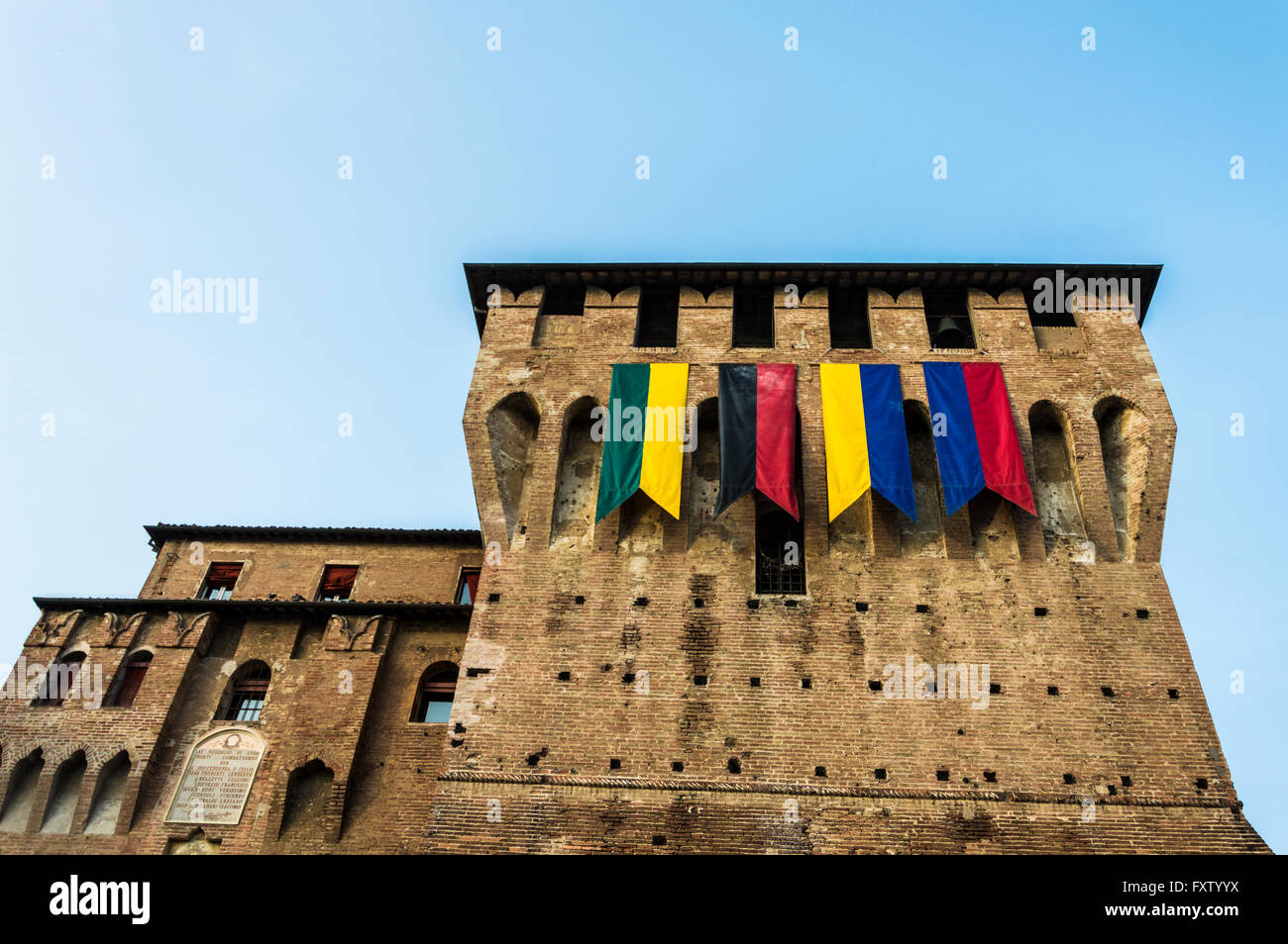 Medieval Tower with flags Stock Photo - Alamy