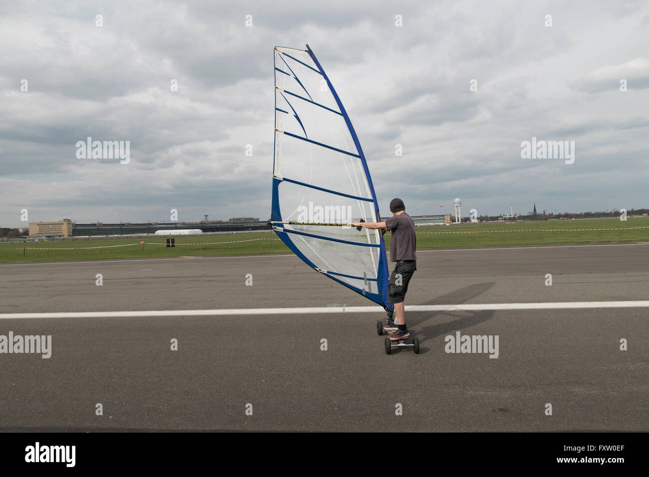 windskating on the airstrip of Tempelhofer airport in Berlin Stock ...