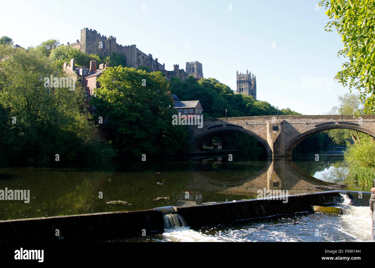 DURHAM CATHEDRAL & RIVER WEIR DURHAM ENGLAND 10 June 2015 Stock Photo ...