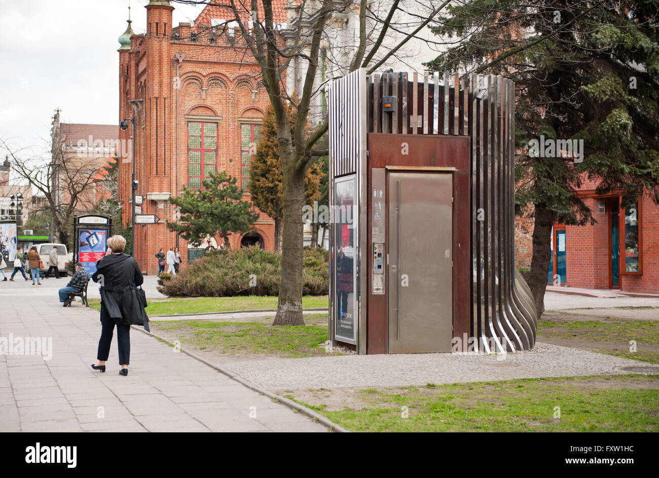 Modern public toilet in Gdansk, restroom building exterior in Danzig ...