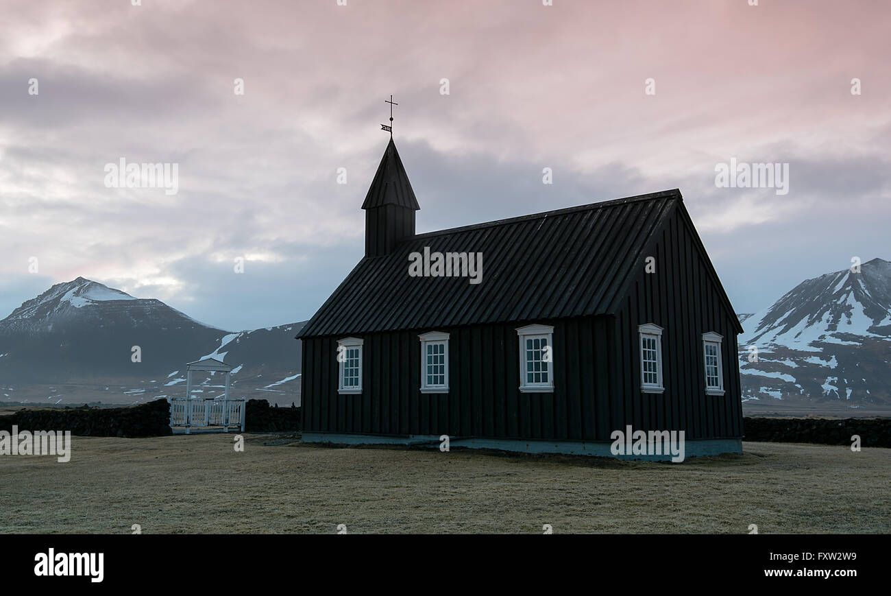 Famous black church of Budir at Snaefellsnes peninsula region in ...