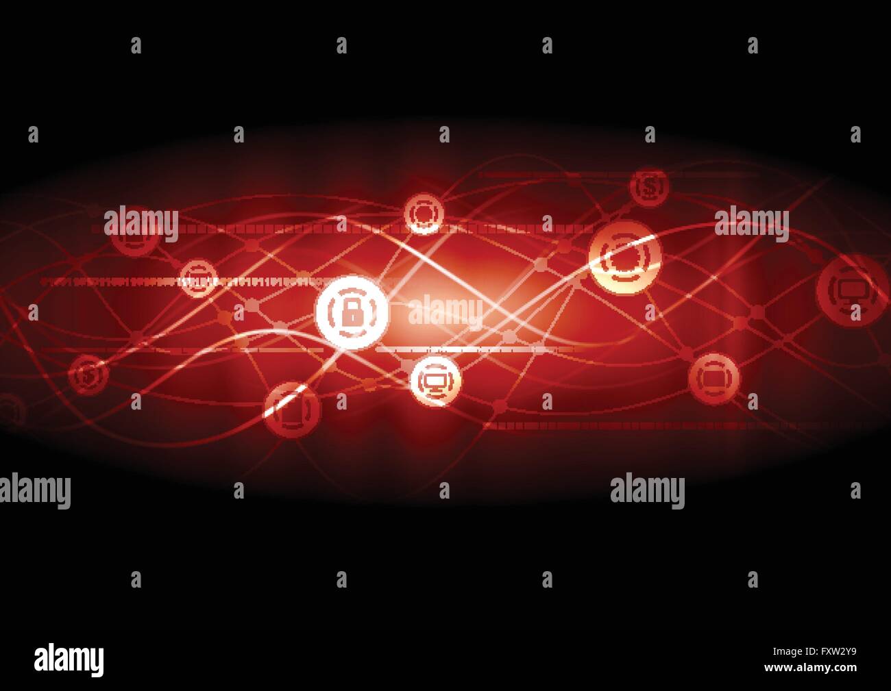 Dark red communication network wavy background. Vector graphic ...