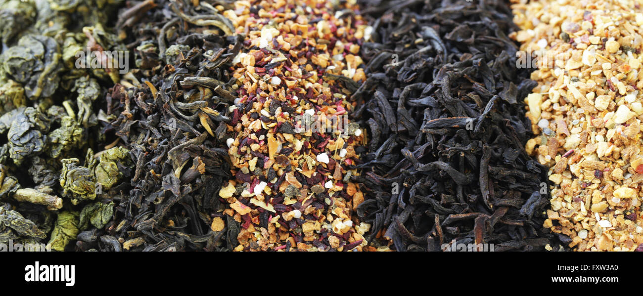 different varieties of dry tea (black, white, green Stock Photo - Alamy